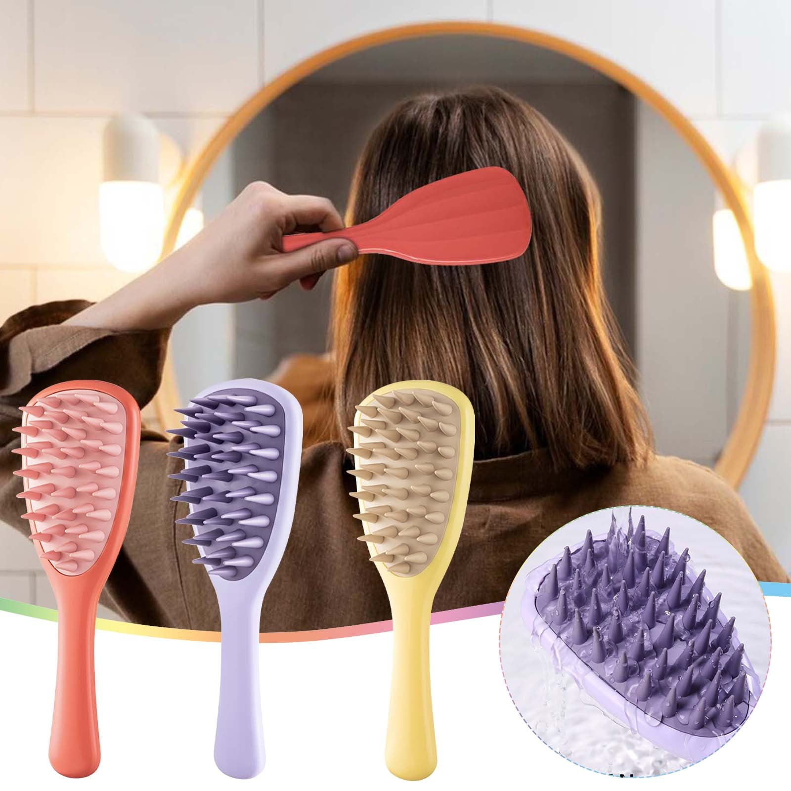 Ginkgo Leaf Long Handle Hair Comb Brush | Coarse Toothed Scalp Massager | Deep Cleaning Shampoo ...