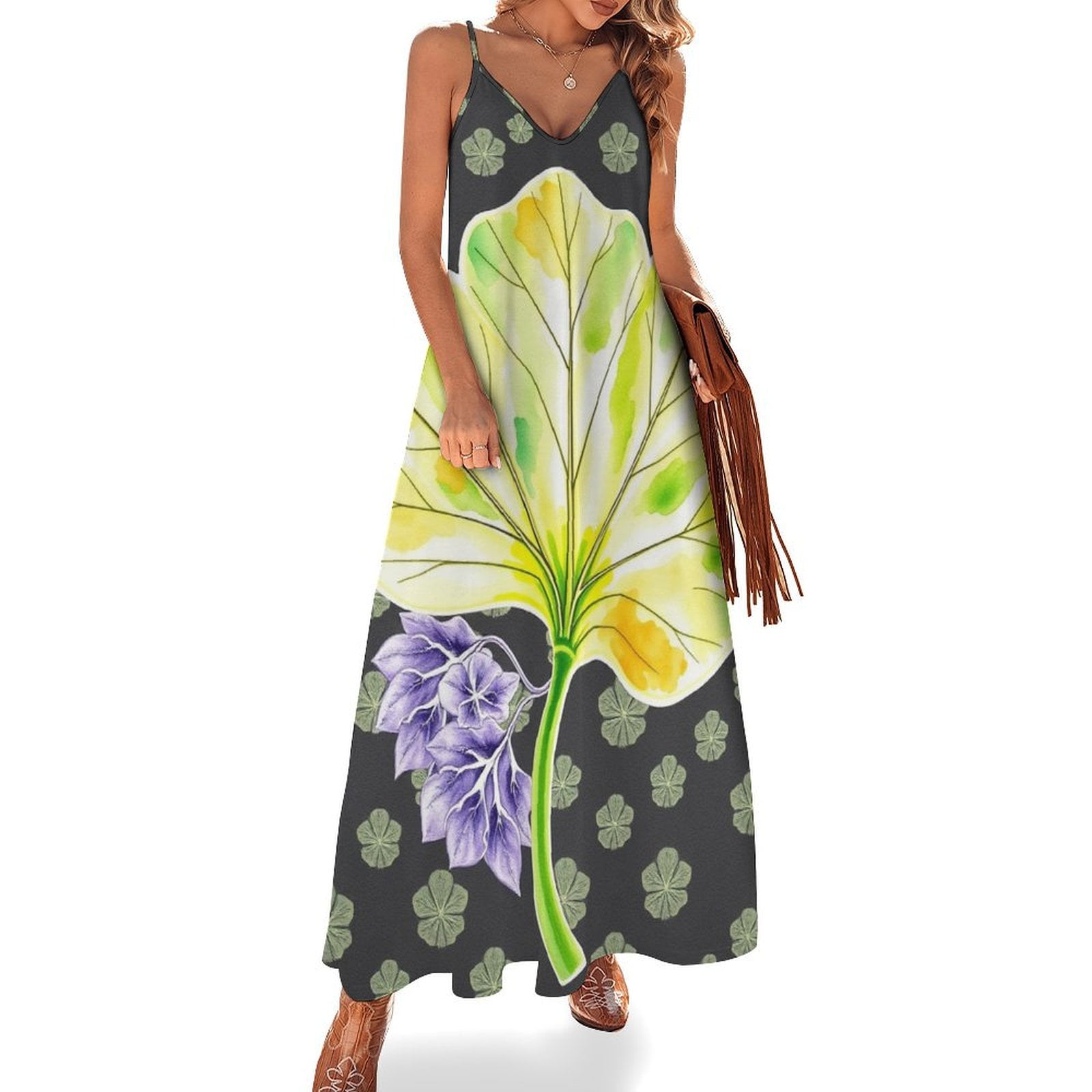 Ginkgo Leaf Sketch And Watercolor Pattern Sleeveless Dress Summer Outfits for Women 2025 Elegant ...