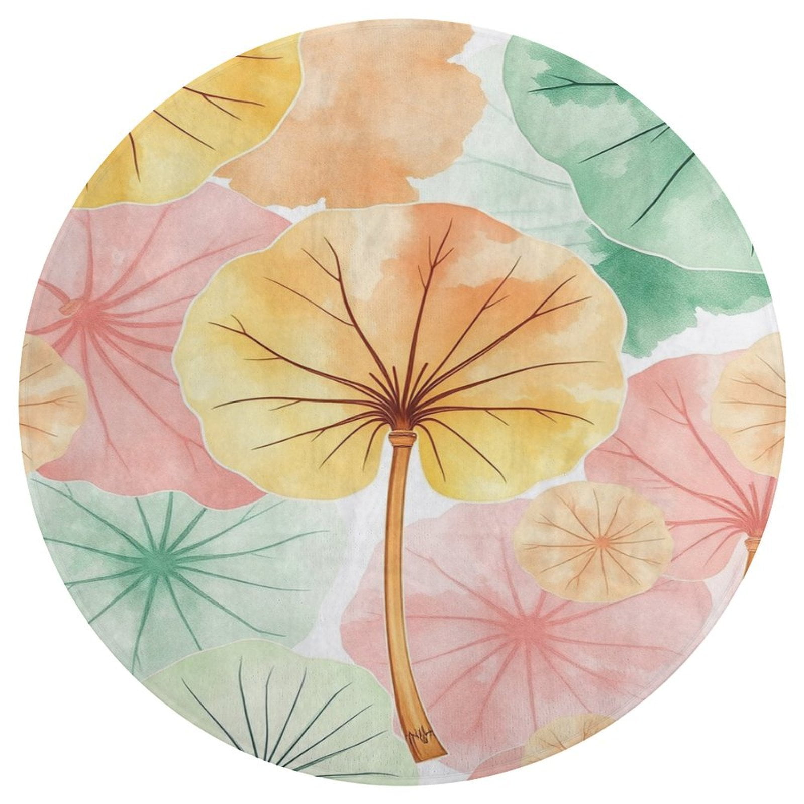 Ginkgo Leaf Sketch And Watercolor Pattern Round Area Rug Floor Carpets ...