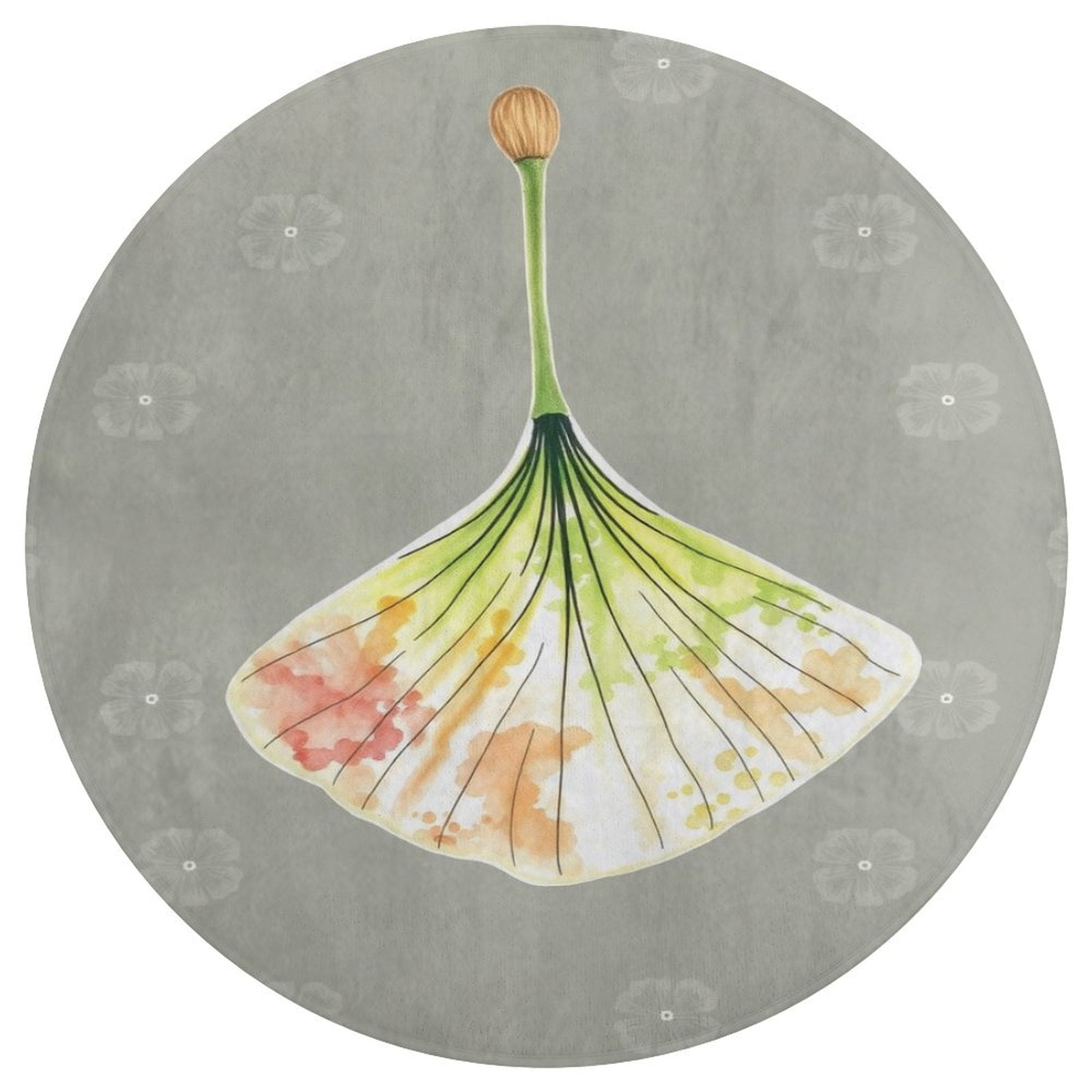 Ginkgo Leaf Sketch And Watercolor Pattern Round Area Rug Soft Sofa ...