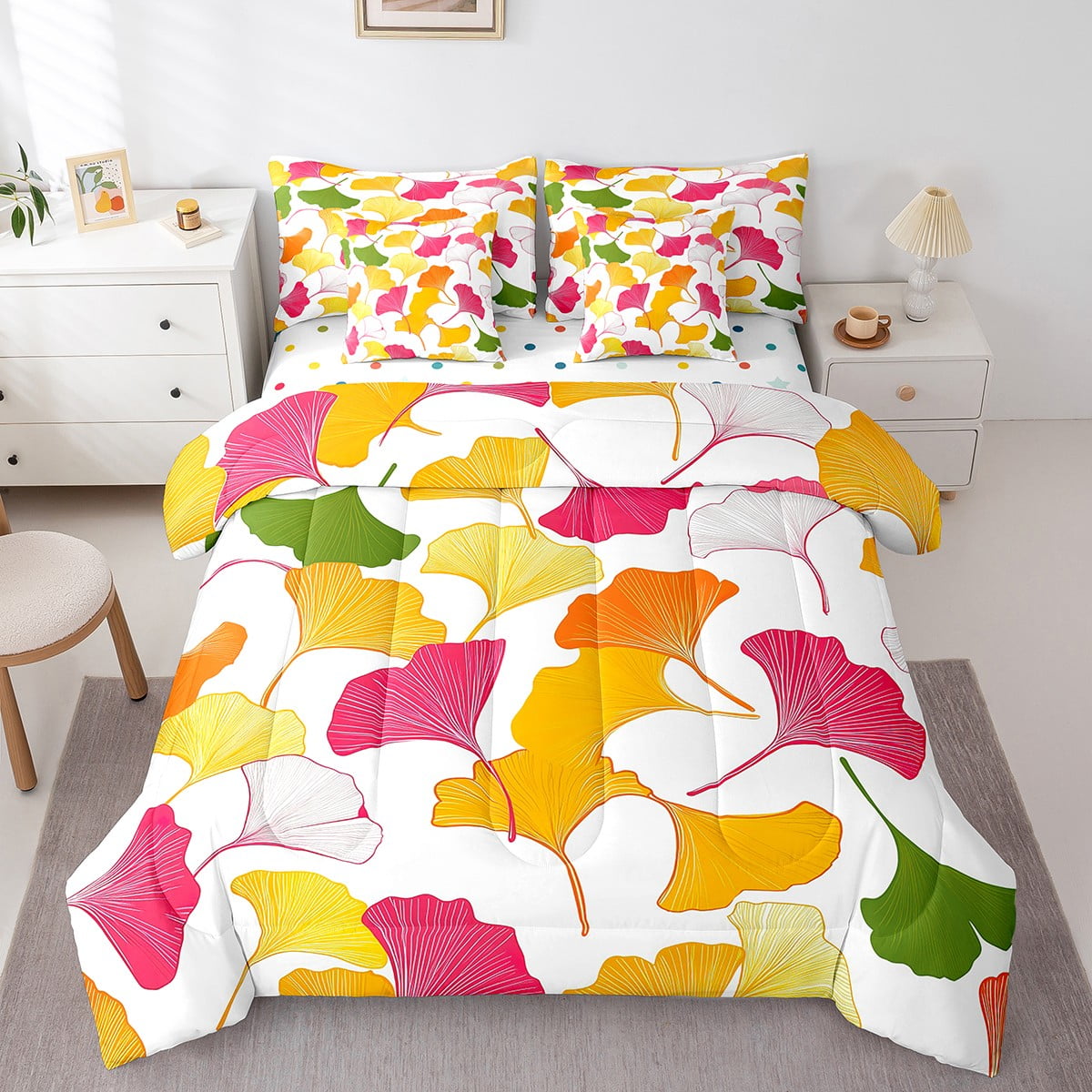 Ginkgo Leaves Bed in a Bag King Size Comforter Set 7 Pieces,Rainbow ...