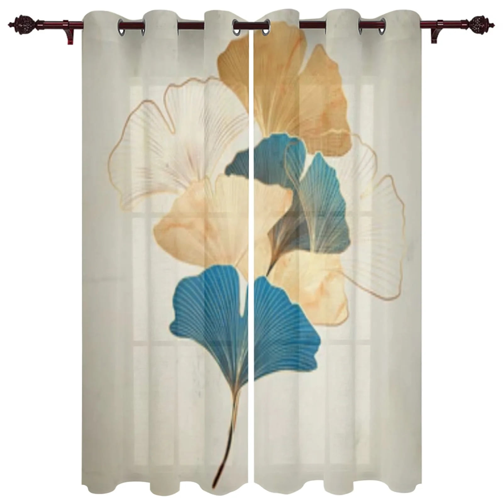 Ginkgo Leaves In Vintage Style Window Curtains For Living Room Kitchen ...