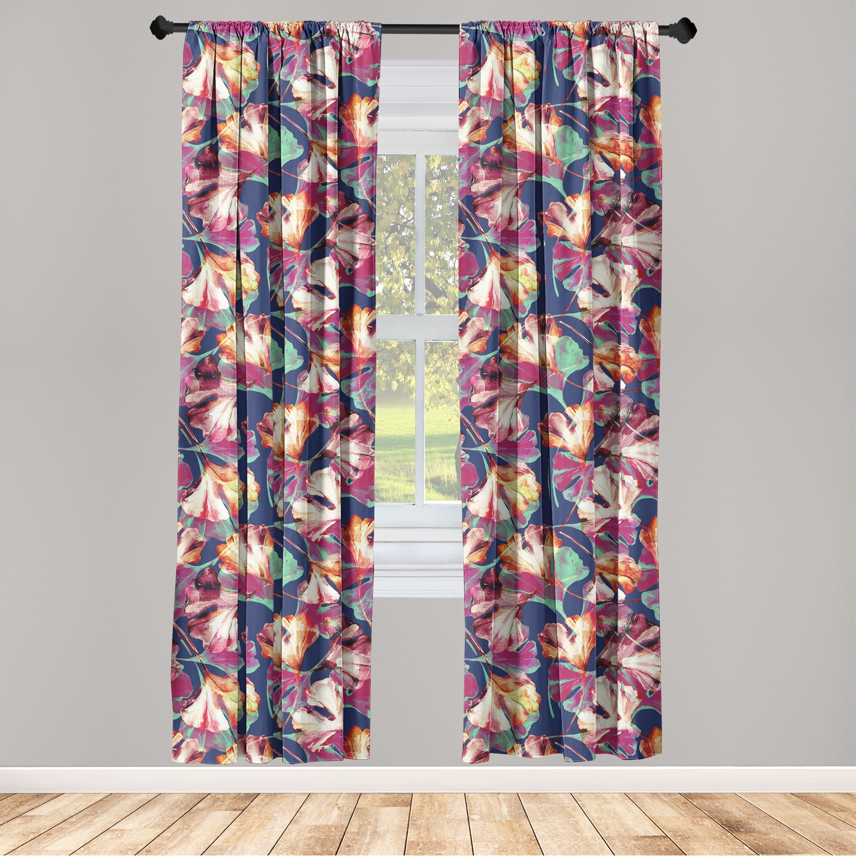 Ginko Leaves Window Curtains, Psychedelic Colors Leafy Pattern Dreamy ...