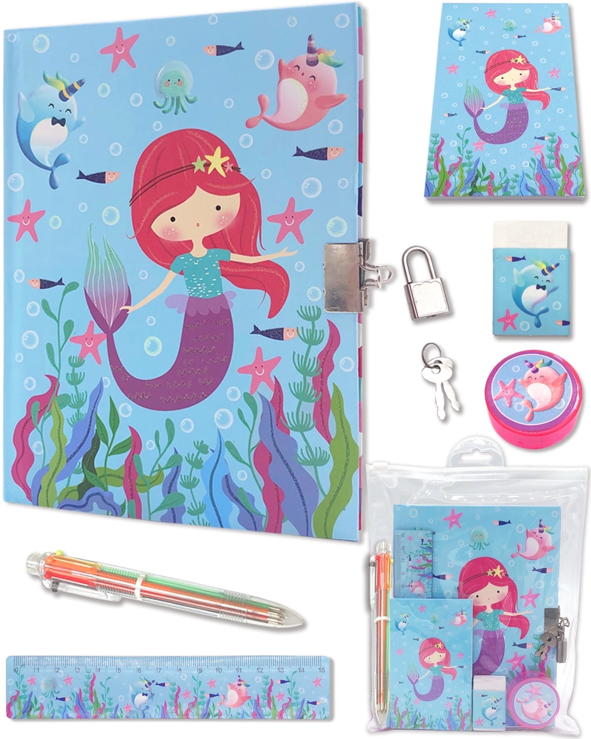Mermaid Diary with Lock & Stationery Set for Girls Aged 6-10: Journal ...