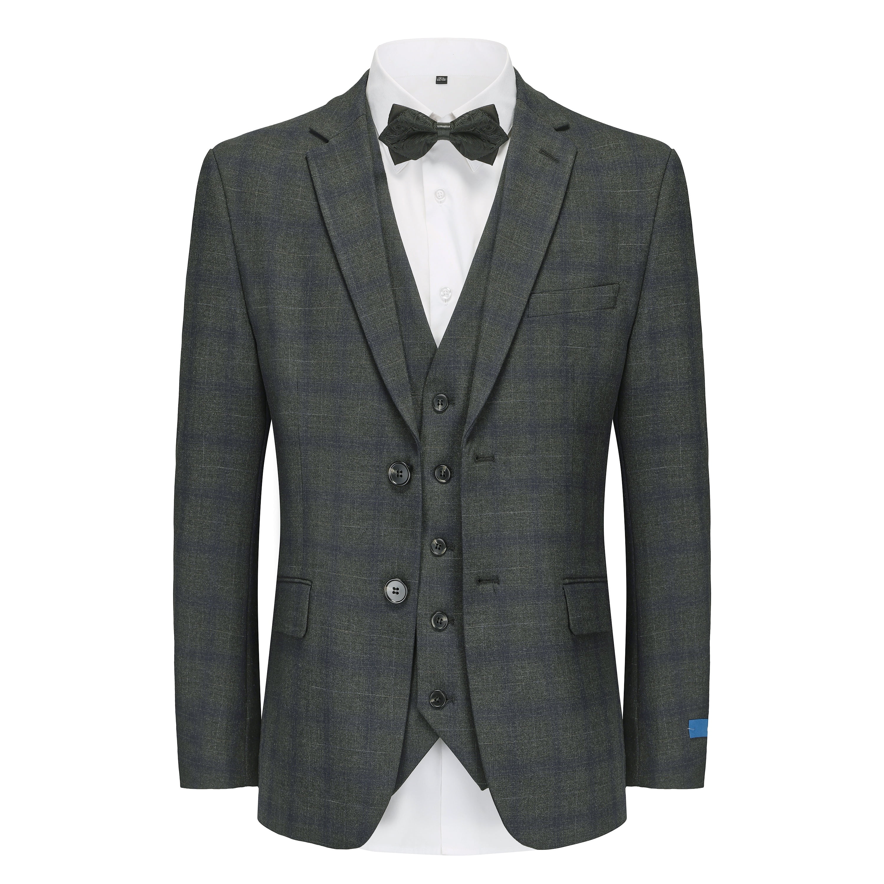 Gino Vitale 3-Piece Slim Fit Stretch Grey Navy Plaid Suit - Walmart.com