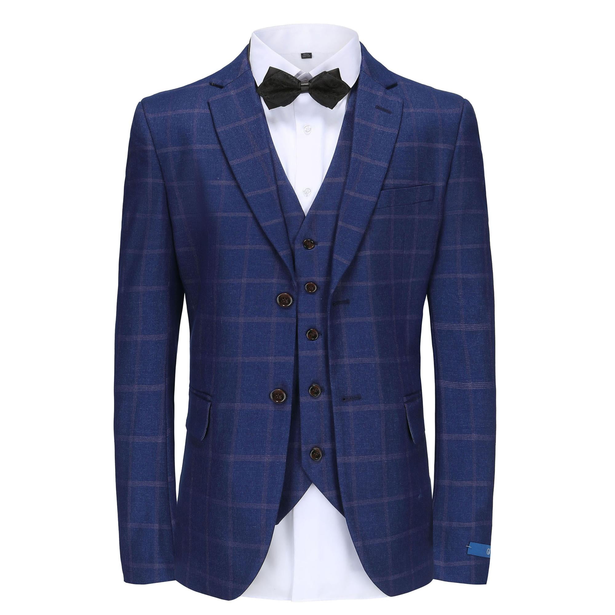Gino Vitale Men's 3-Piece Windowpane Plaid Slim Fit Suit - Walmart.com