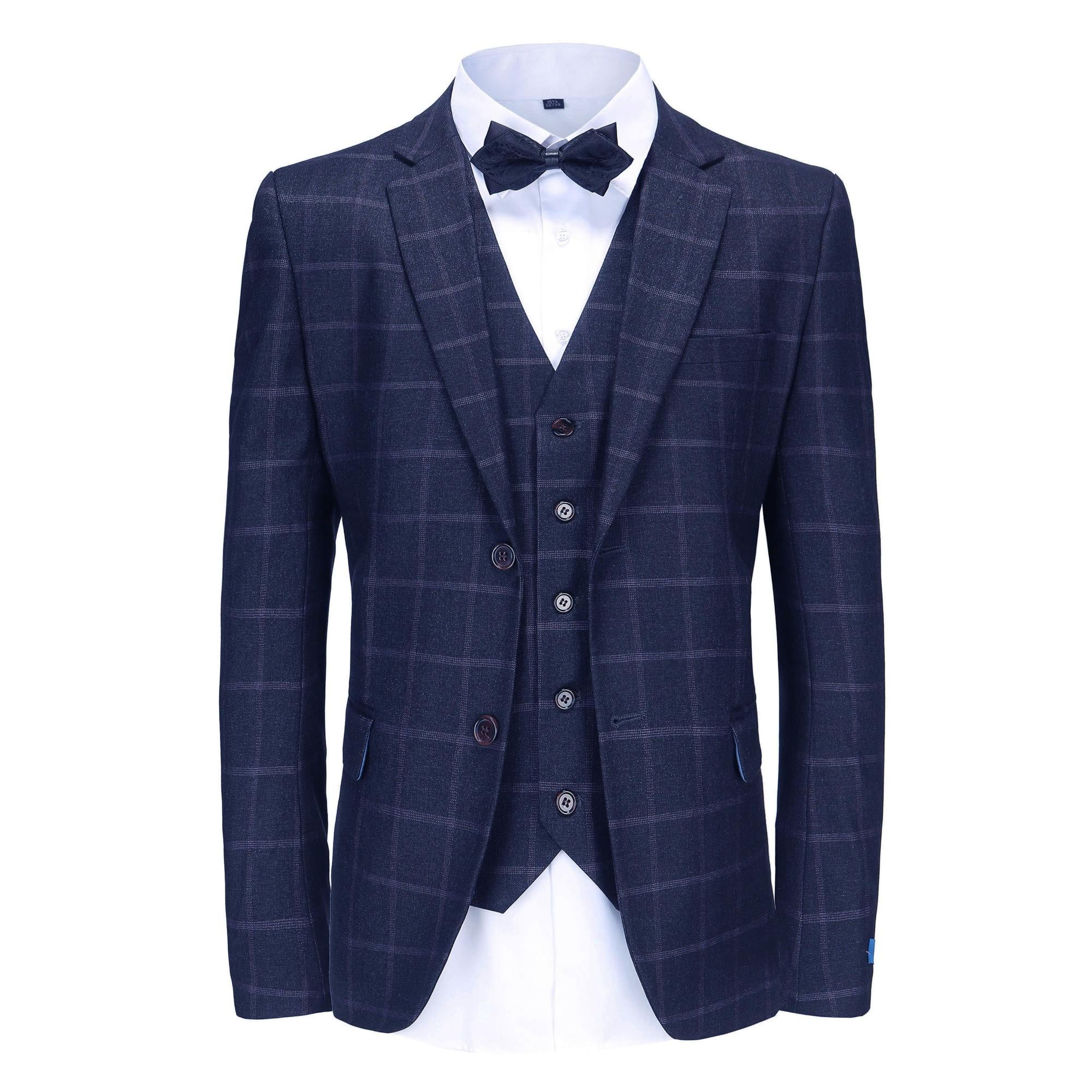 Gino Vitale Men's 3-Piece Windowpane Plaid Slim Fit Suit - Walmart.com