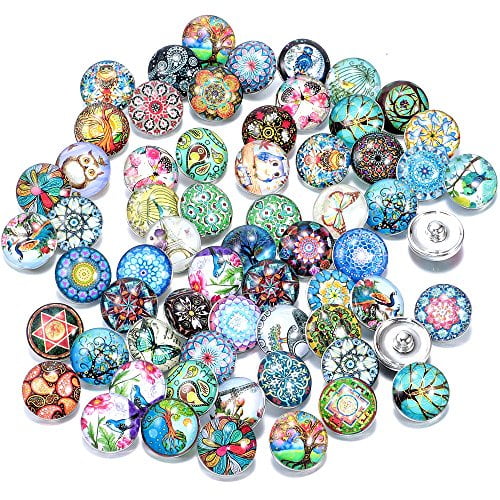 Ginooars Pack of 50 Mixed Style Glass Snaps Charm Buttons 18/20mm for ...