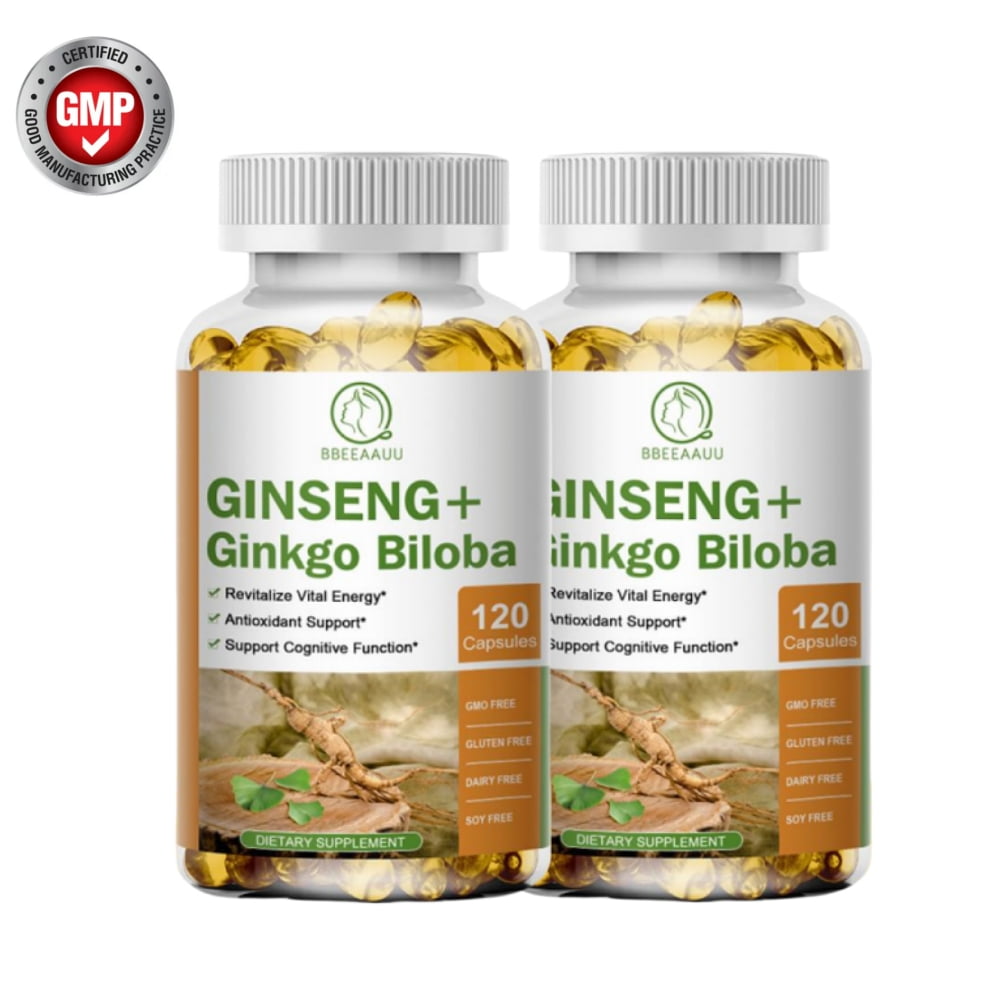 Ginseng + Ginkgo Biloba, Ginseng Root Extract Powder 1000mg (10% Ginsenosides) + Gingko Biloba ...