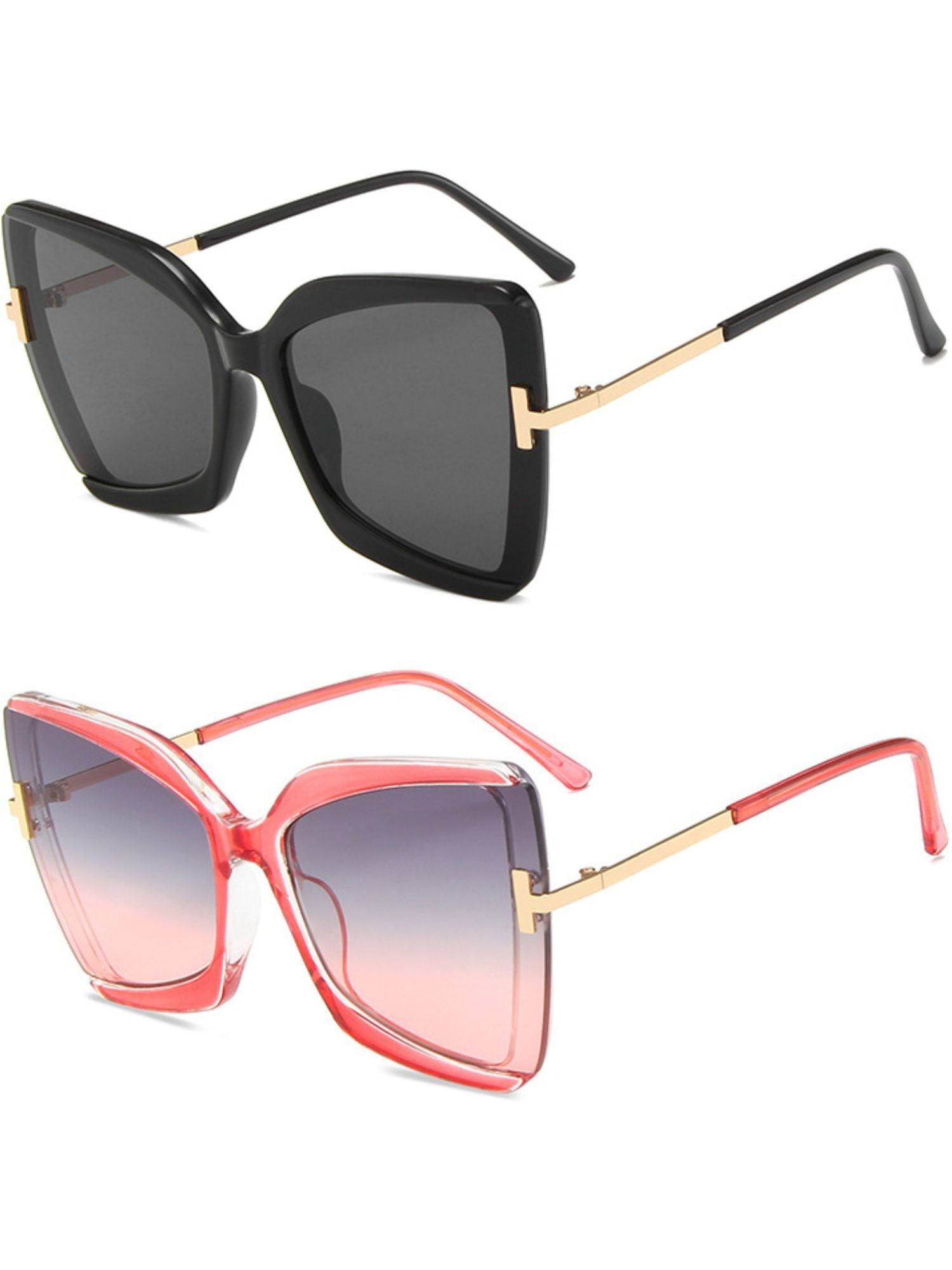 Ginsiom 2 Packs Oversized Square Cat Eye Sunglasses for Women, Trendy ...