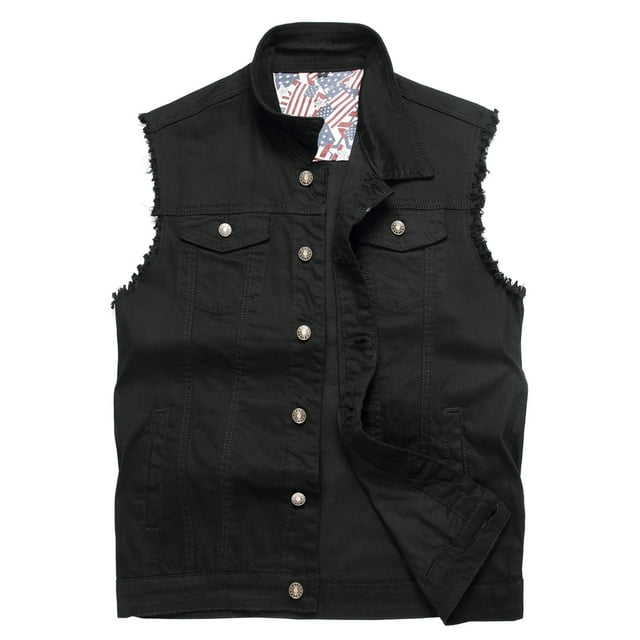 Ginsiom Mens Denim Vest Sleeveless Slim Fit Ripped Retro Jean Vest