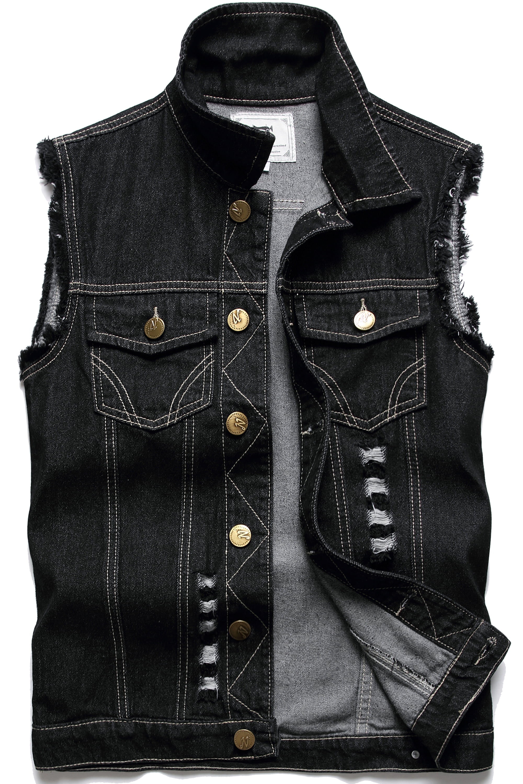 Ginsiom Mens Denim Vest Sleeveless Slim Fit Ripped Retro Jean Vest ...