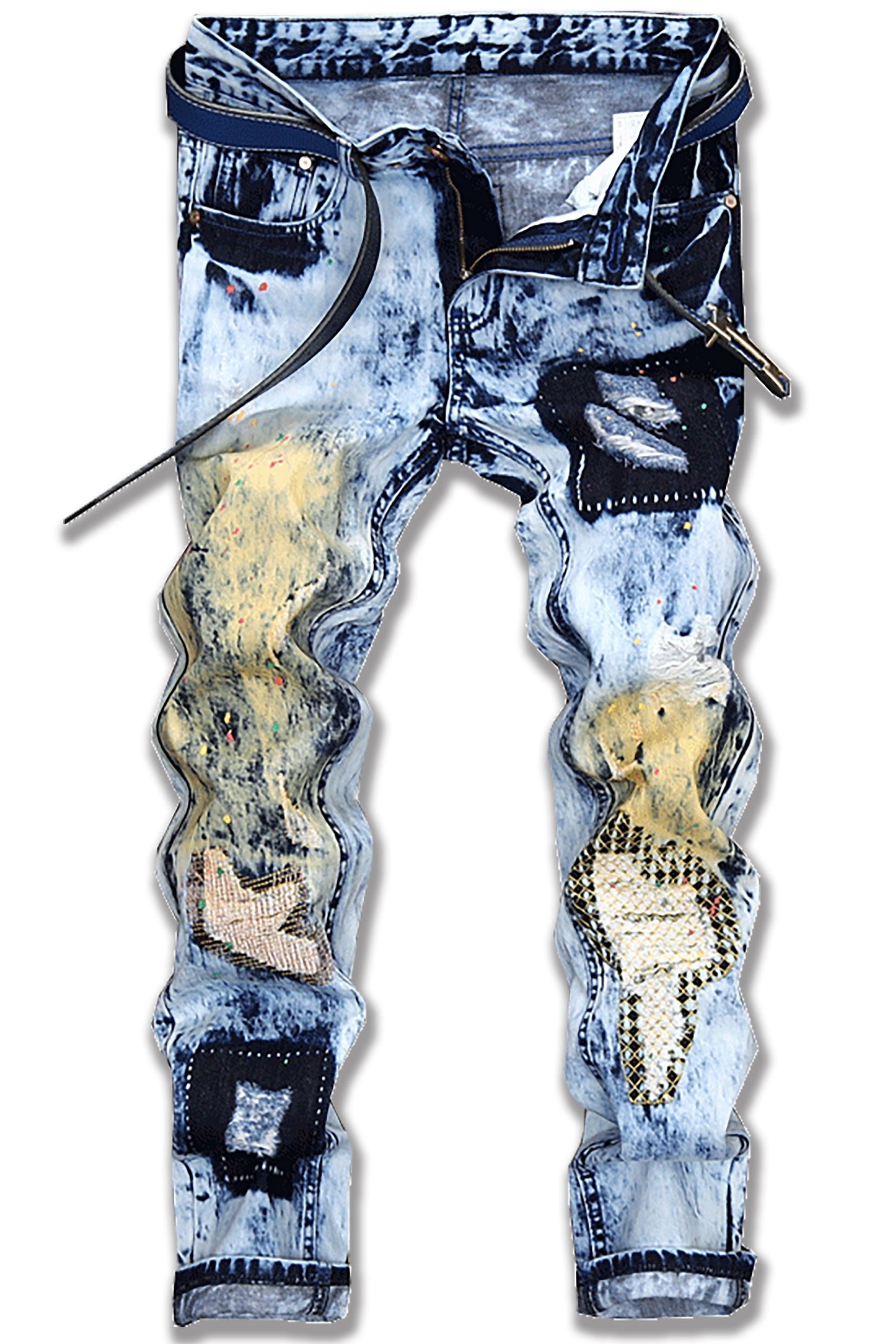 Ginsiom Men's Slim Fit Ripped Jeans, Distressed Printed Denim Pants ...