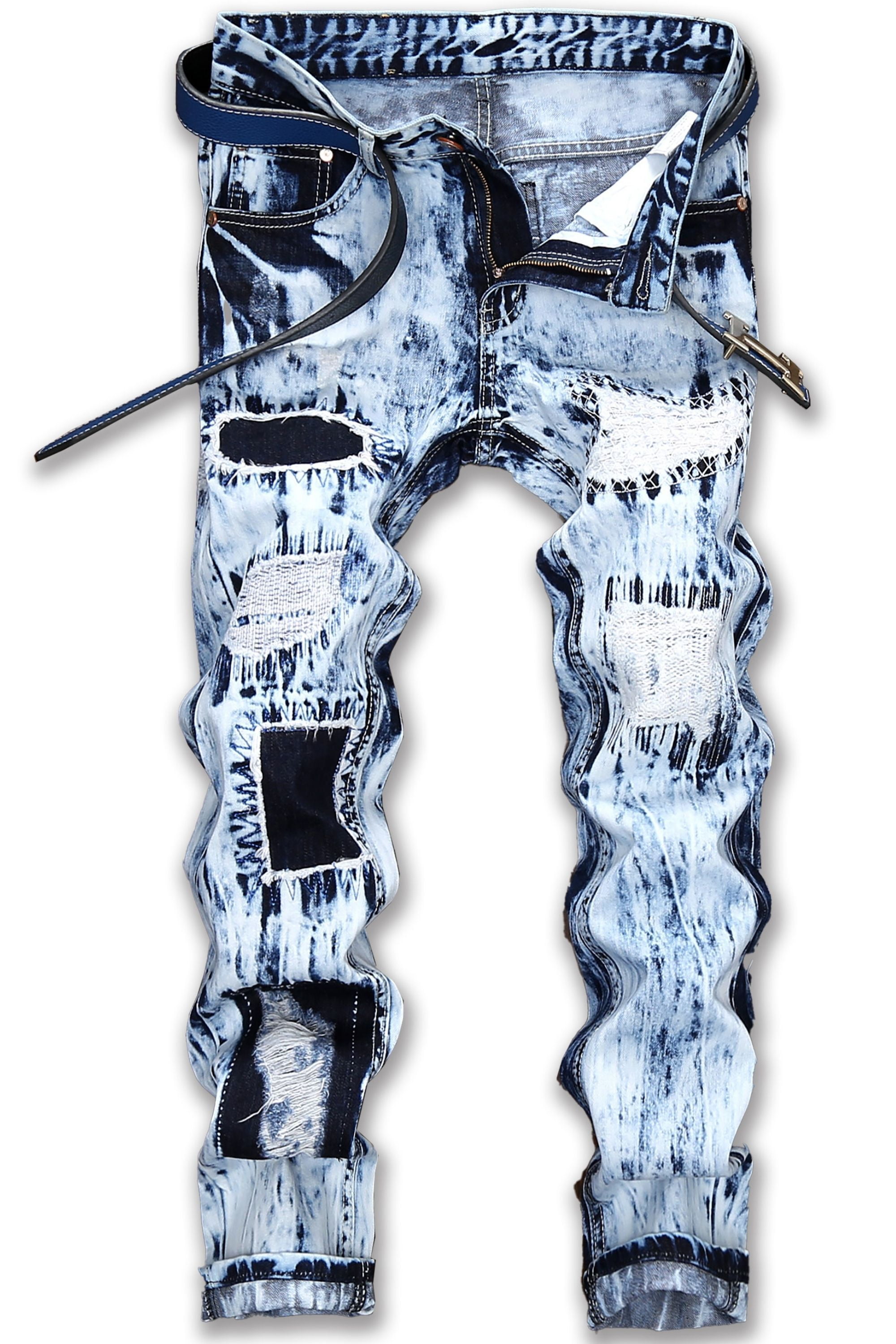 Ginsiom Mens Slim Fit Ripped Jeans Distressed Printed Denim Pants ...