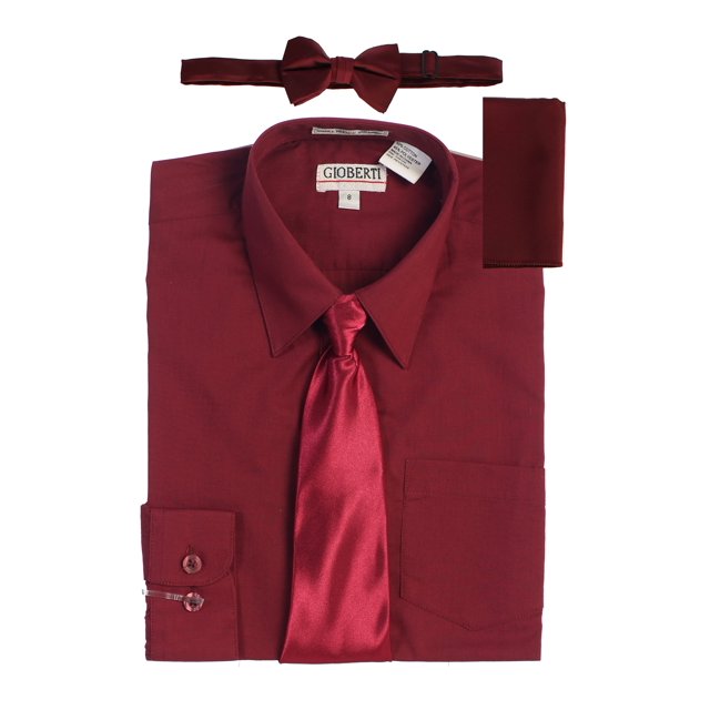 Gioberti Boy's Long Sleeve Dress Shirt + Solid Tie, Bow Tie, and Hanky ...