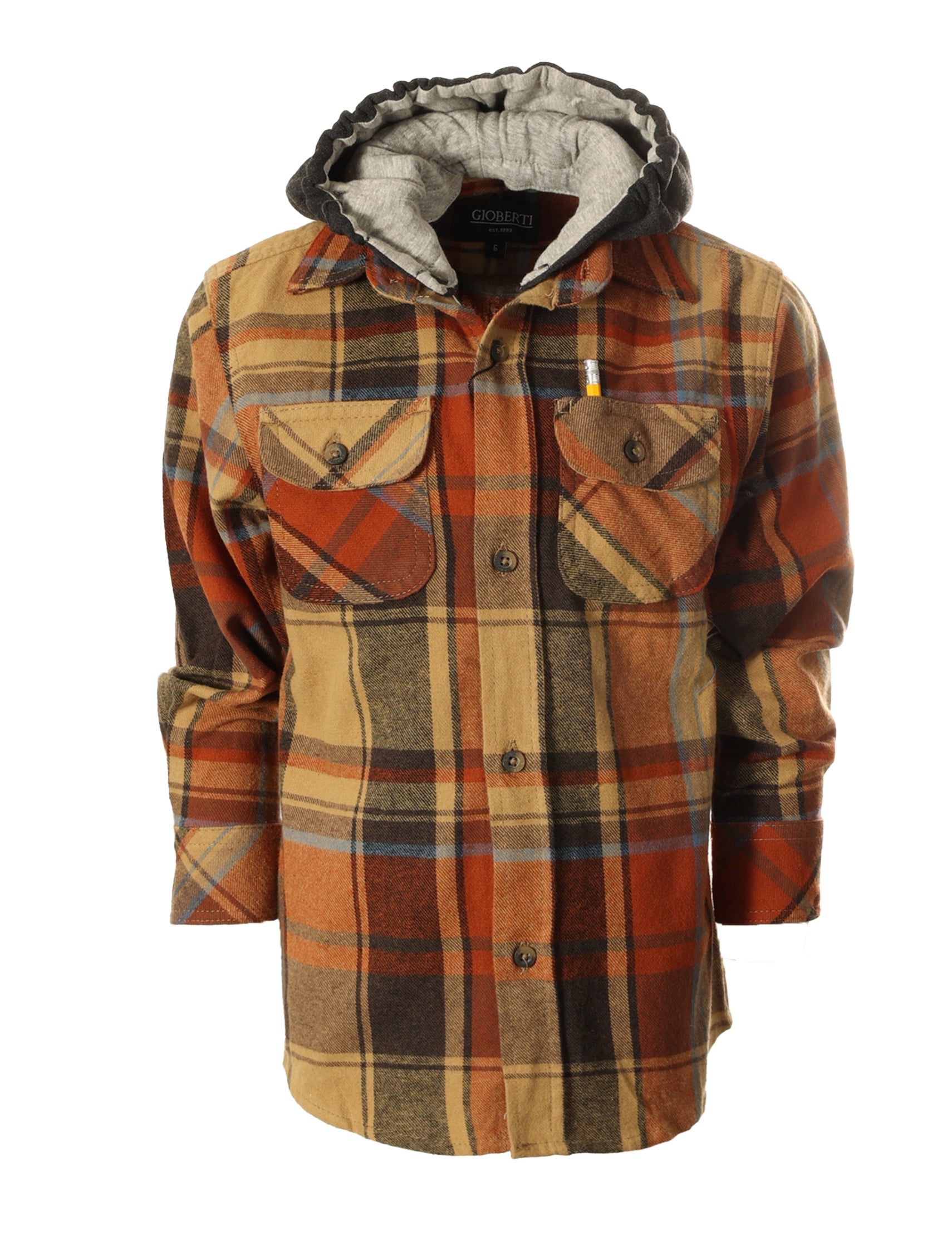 Gioberti Kids and Boys 100% Cotton Removable Hoodie Plaid Checkered ...
