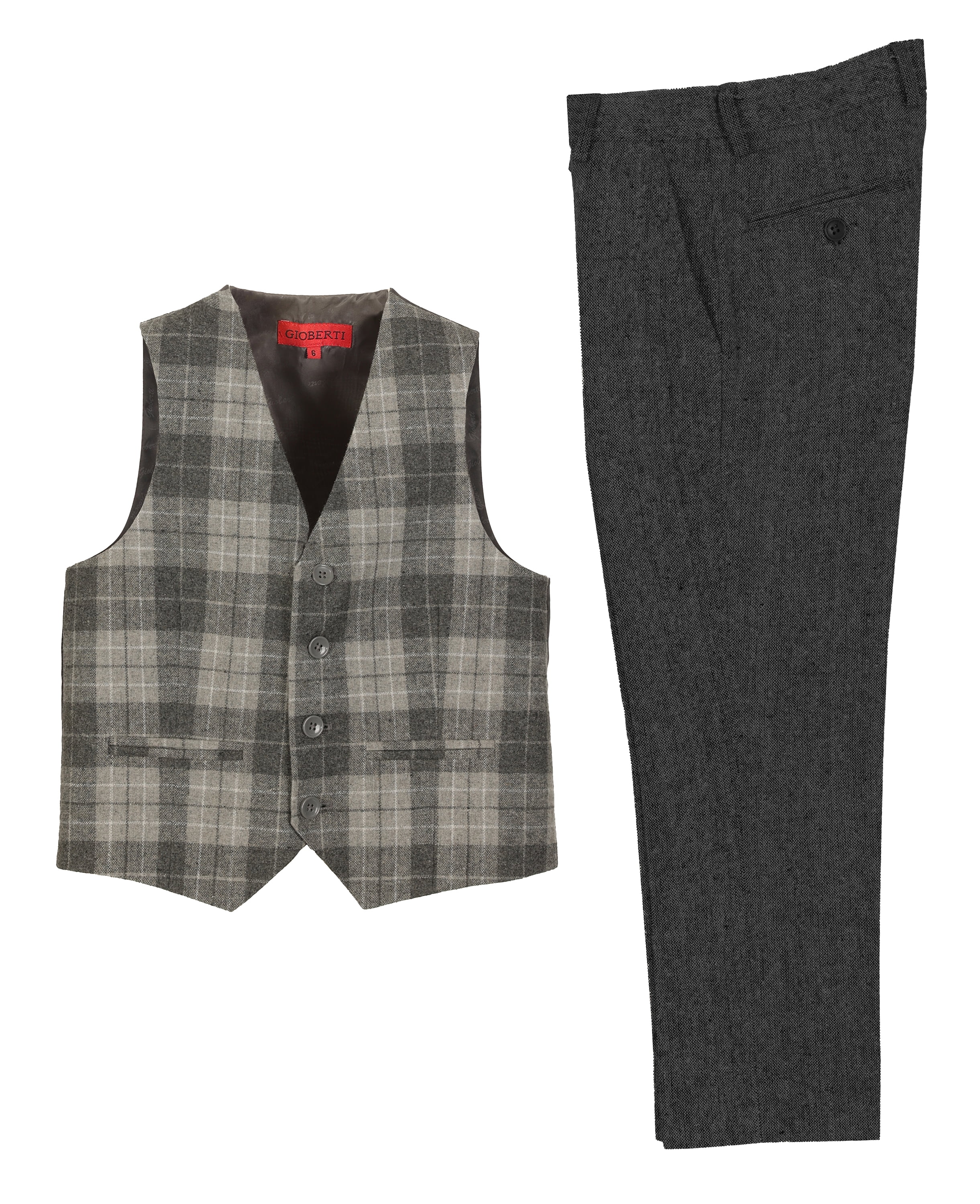 Gioberti Kids and Boys 2 Piece Tweed Plaid Vest and Pants Set - Walmart.com