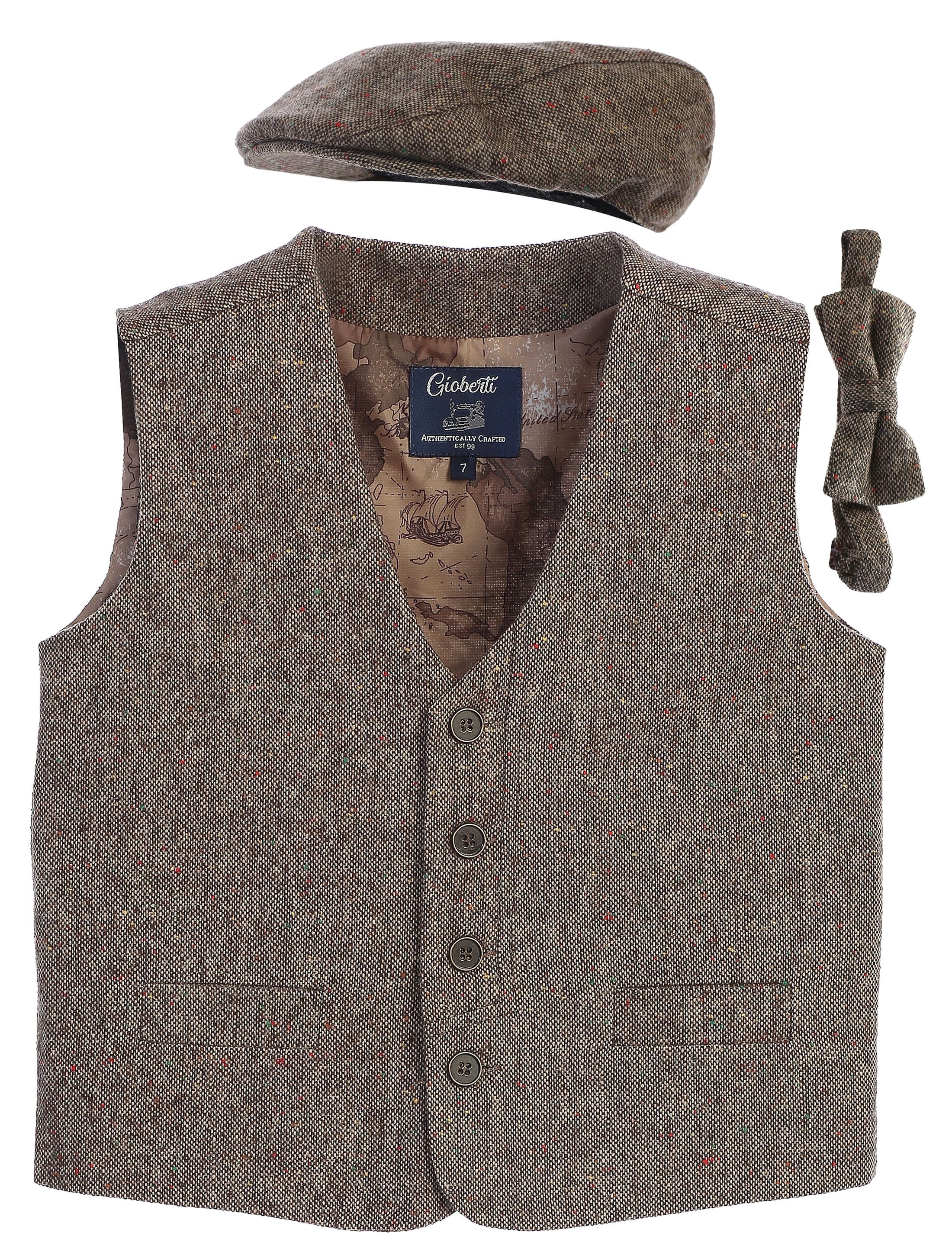 Gioberti Kids and Boys 3pc Tweed Vest with Matching Cap and Bow Tie ...