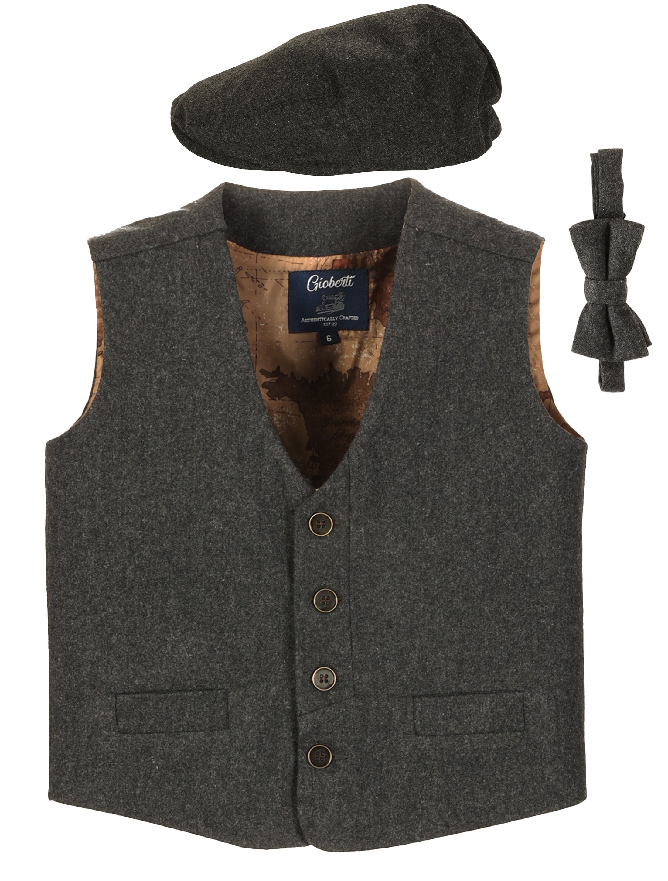 Gioberti Kids and Boys 3pc Tweed Vest with Matching Cap and Bow Tie ...
