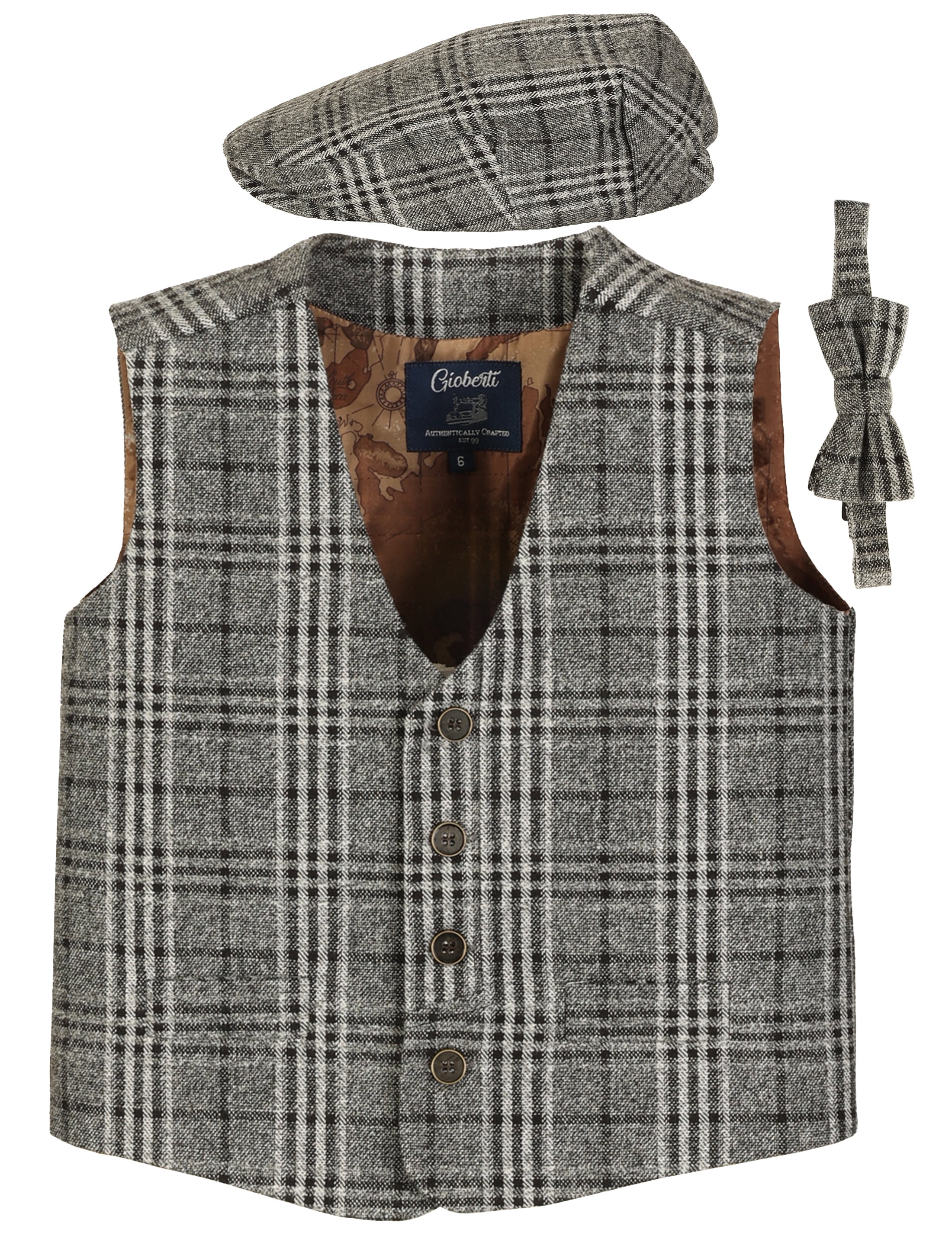 Gioberti Kids and Boys 3pc Tweed Vest with Matching Cap and Bow Tie ...
