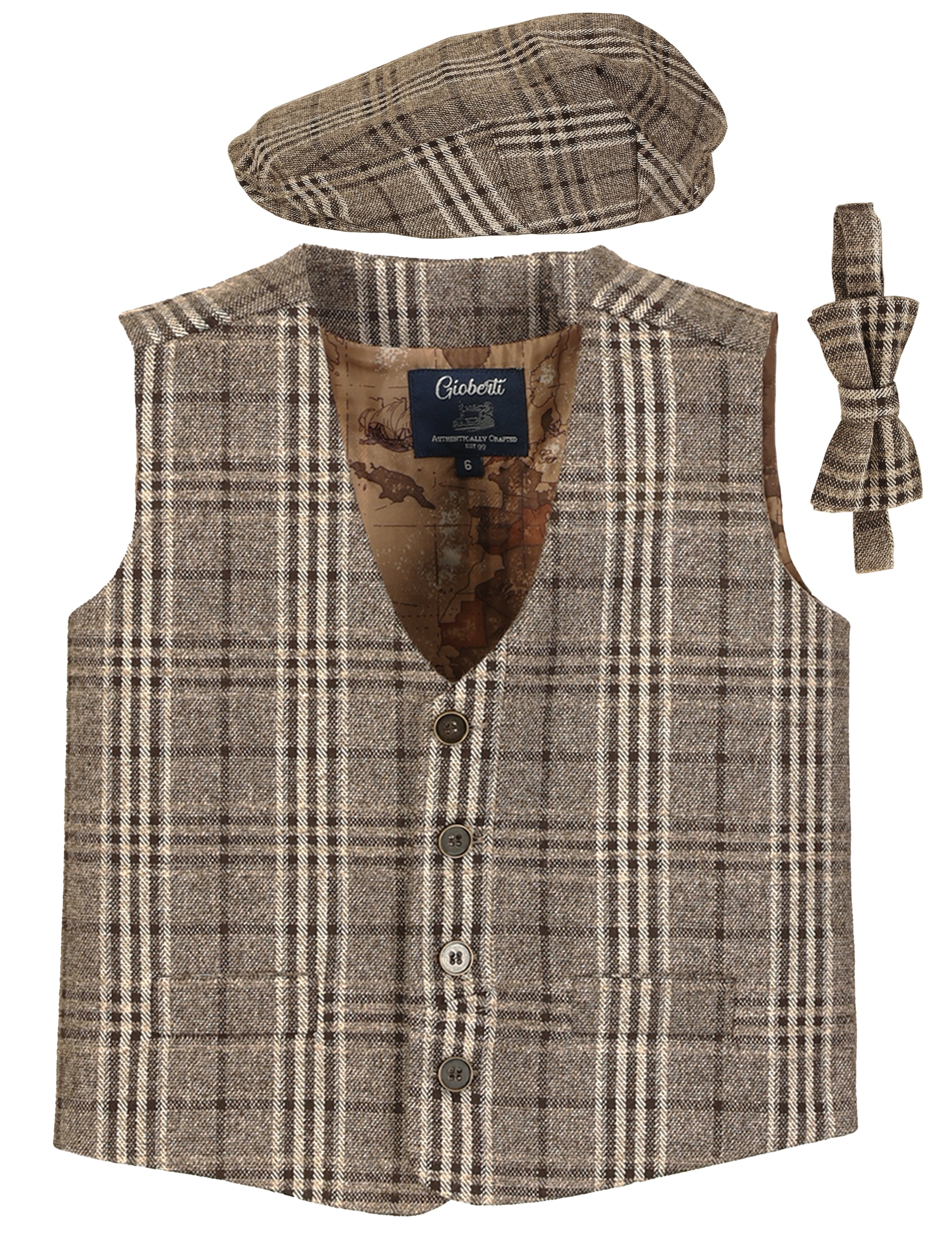Gioberti Kids and Boys 3pc Tweed Vest with Matching Cap and Bow Tie ...