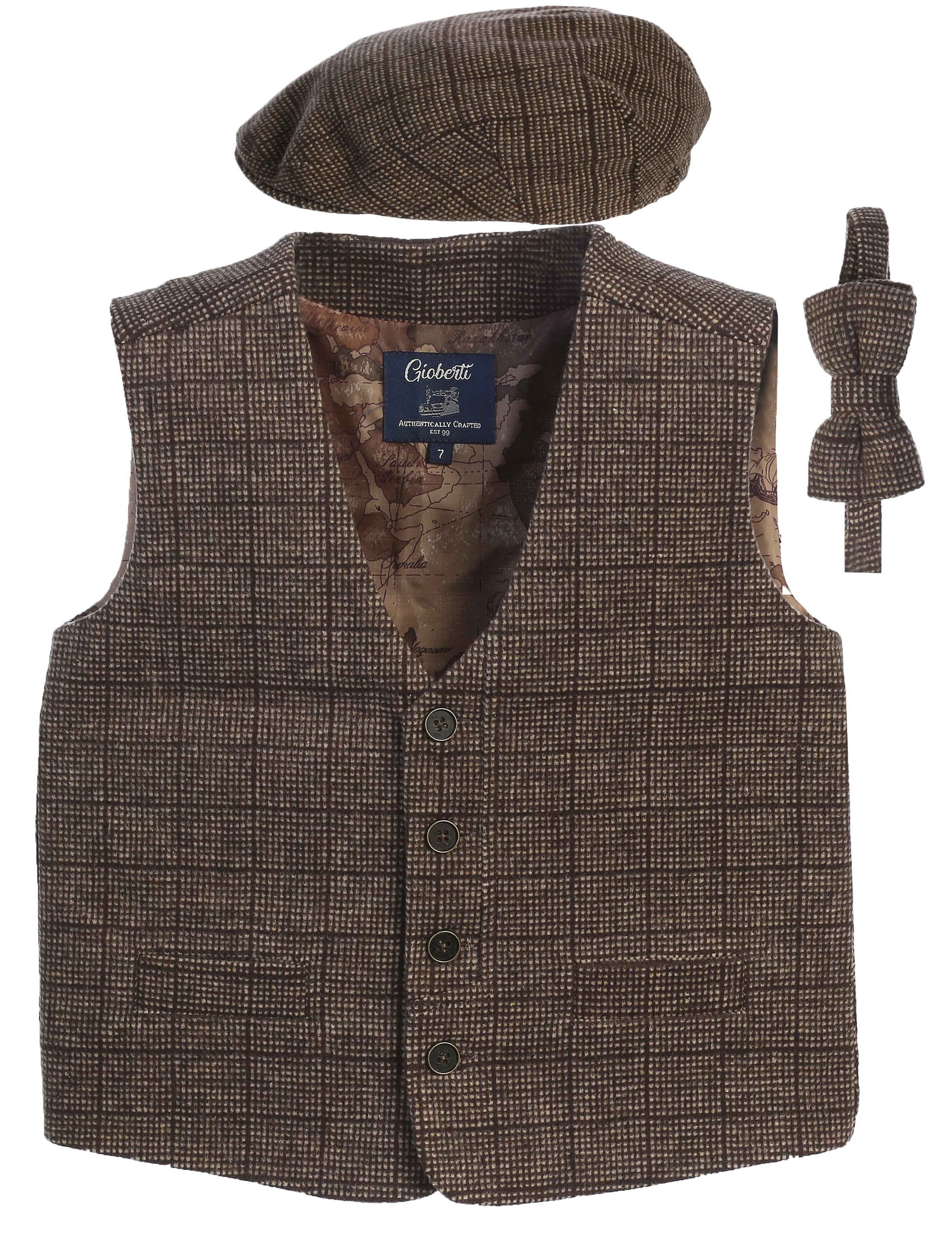 Gioberti Kids and Boys 3pc Tweed Vest with Matching Cap and Bow Tie ...