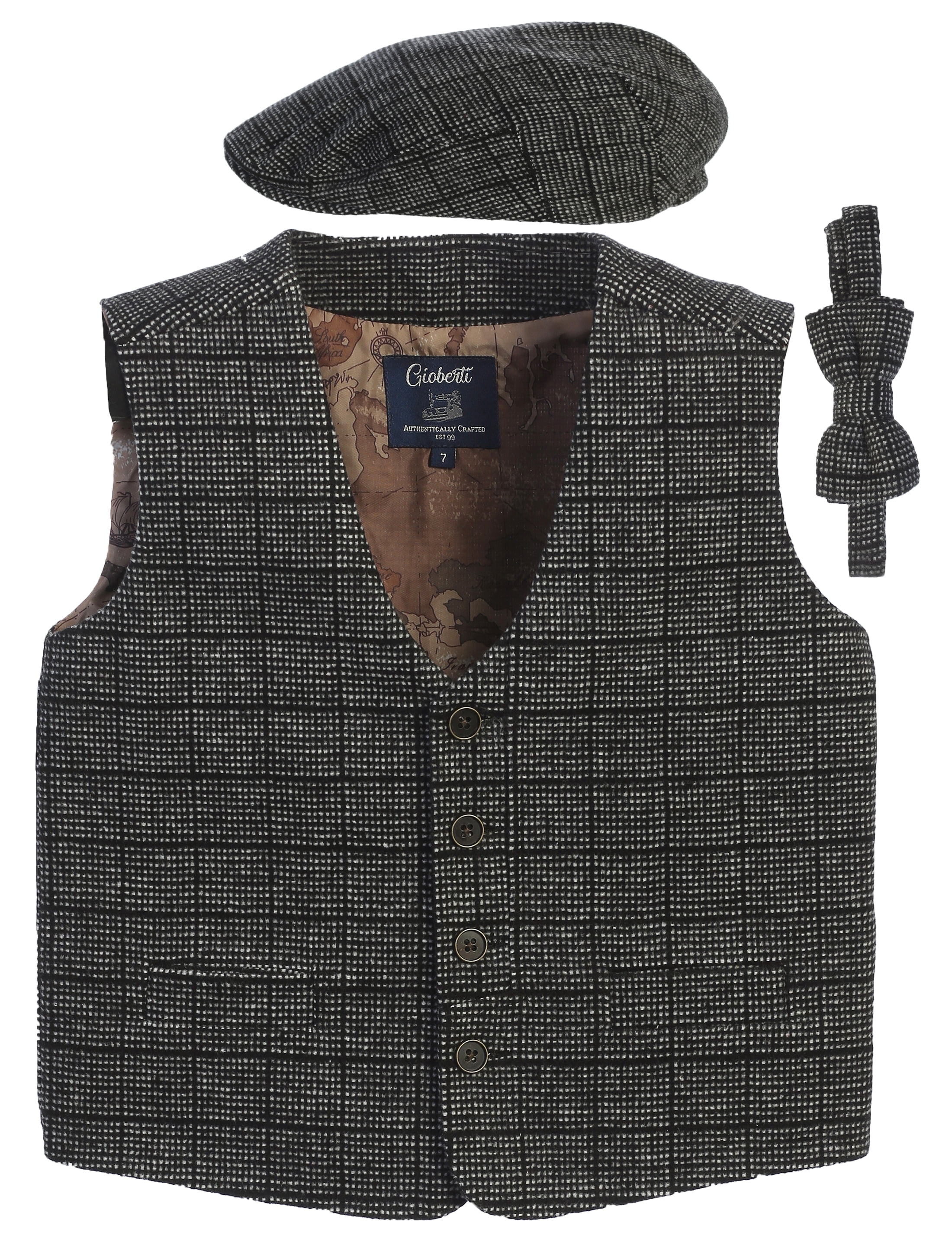 Gioberti Kids and Boys 3pc Tweed Vest with Matching Cap and Bow Tie ...