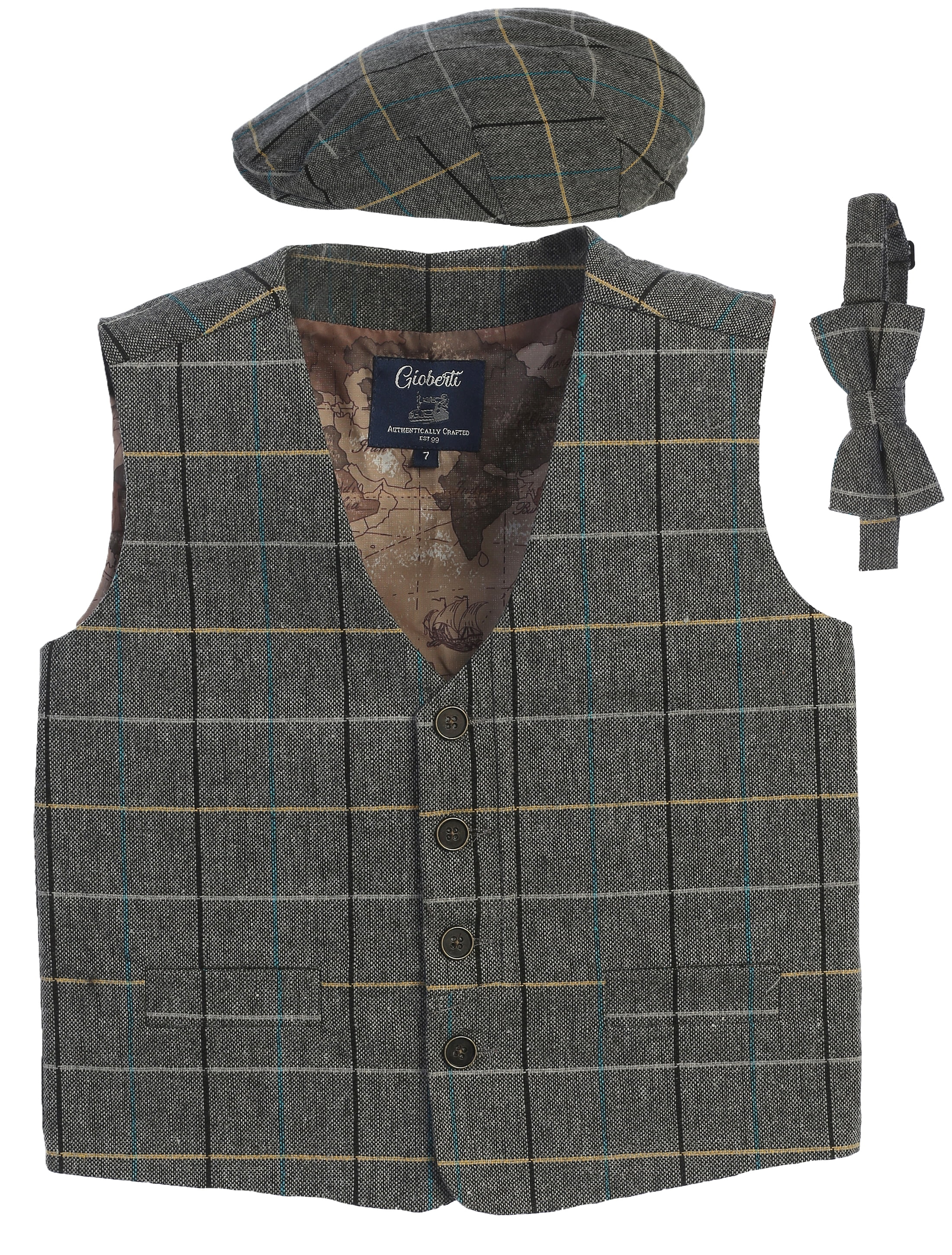 Gioberti Kids and Boys 3pc Tweed Vest with Matching Cap and Bow Tie ...