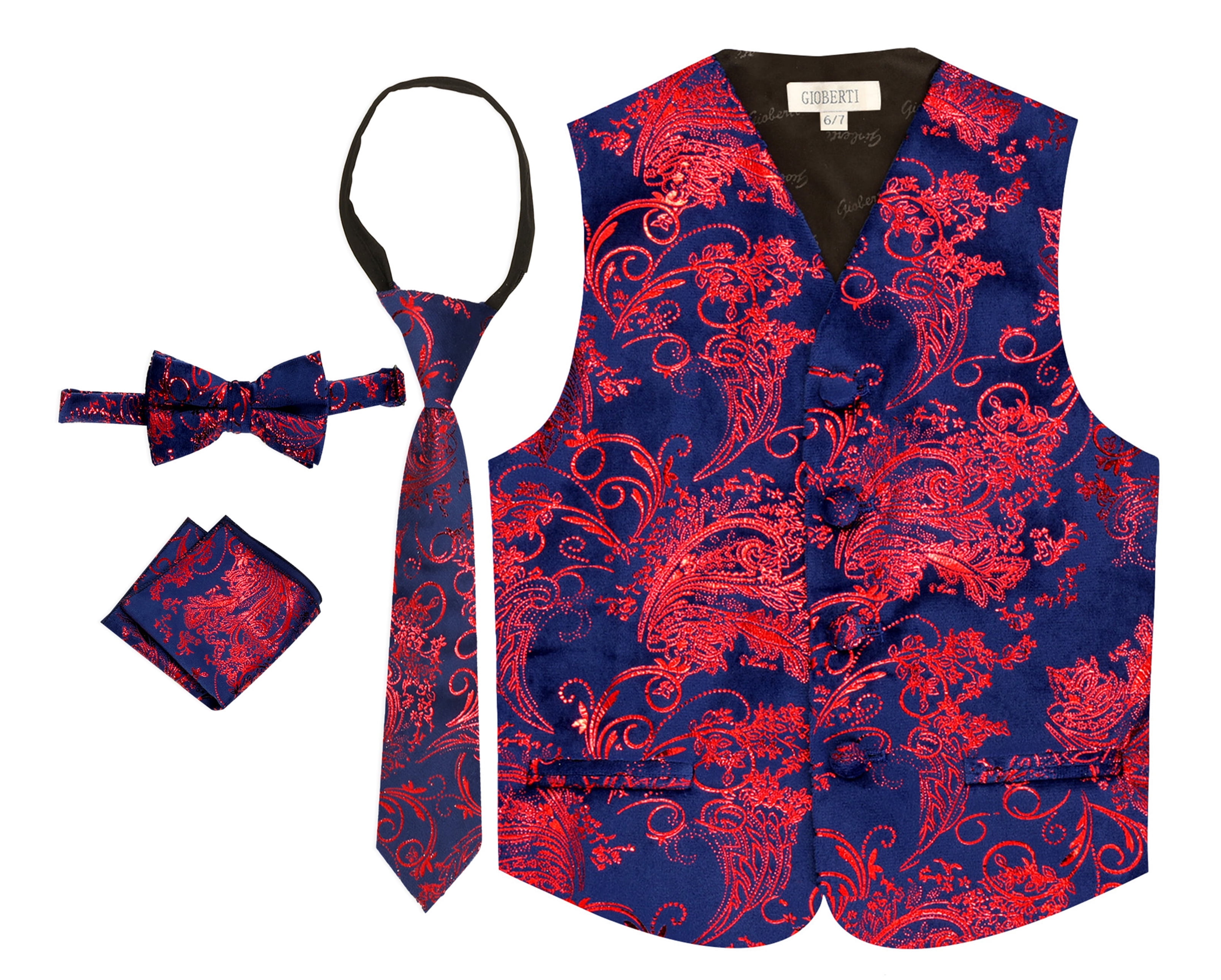 Gioberti Kids and Boys 4pc Paisley Vest Set - Vest, Bowtie, Tie, Pocket ...