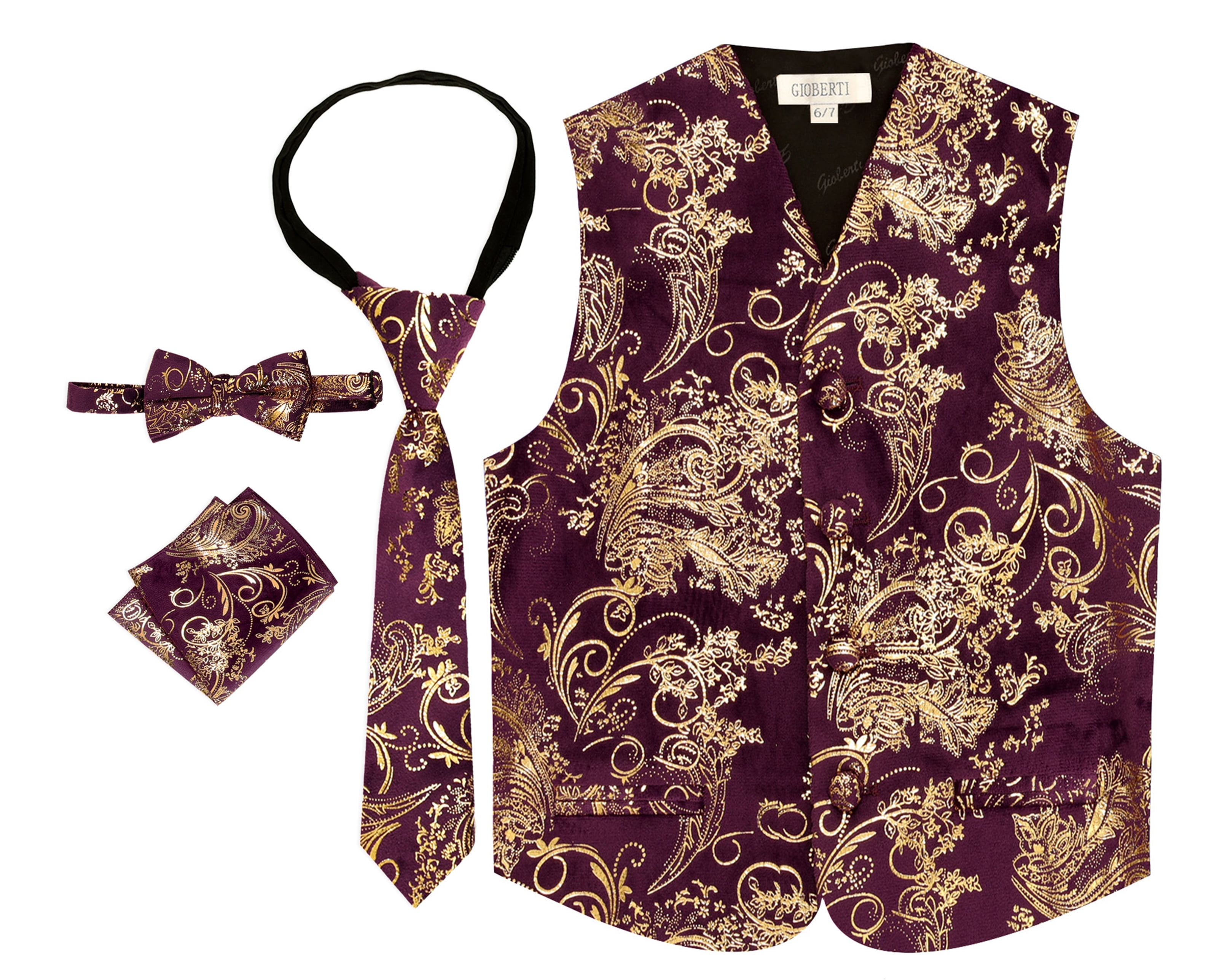 Gioberti Kids and Boys 4pc Paisley Vest Set - Vest, Bowtie, Tie, Pocket ...