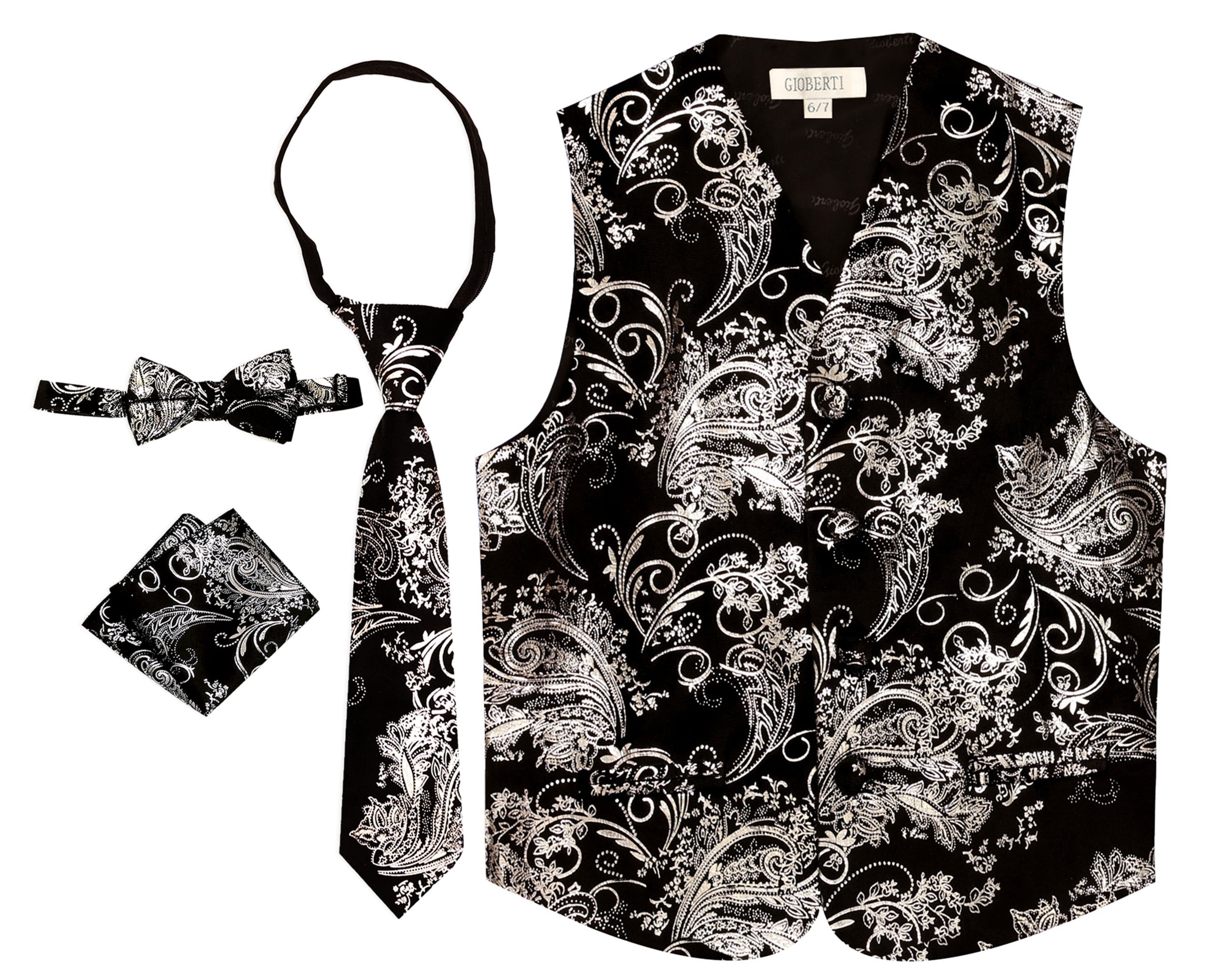 Gioberti Kids and Boys 4pc Paisley Vest Set - Vest, Bowtie, Tie, Pocket ...