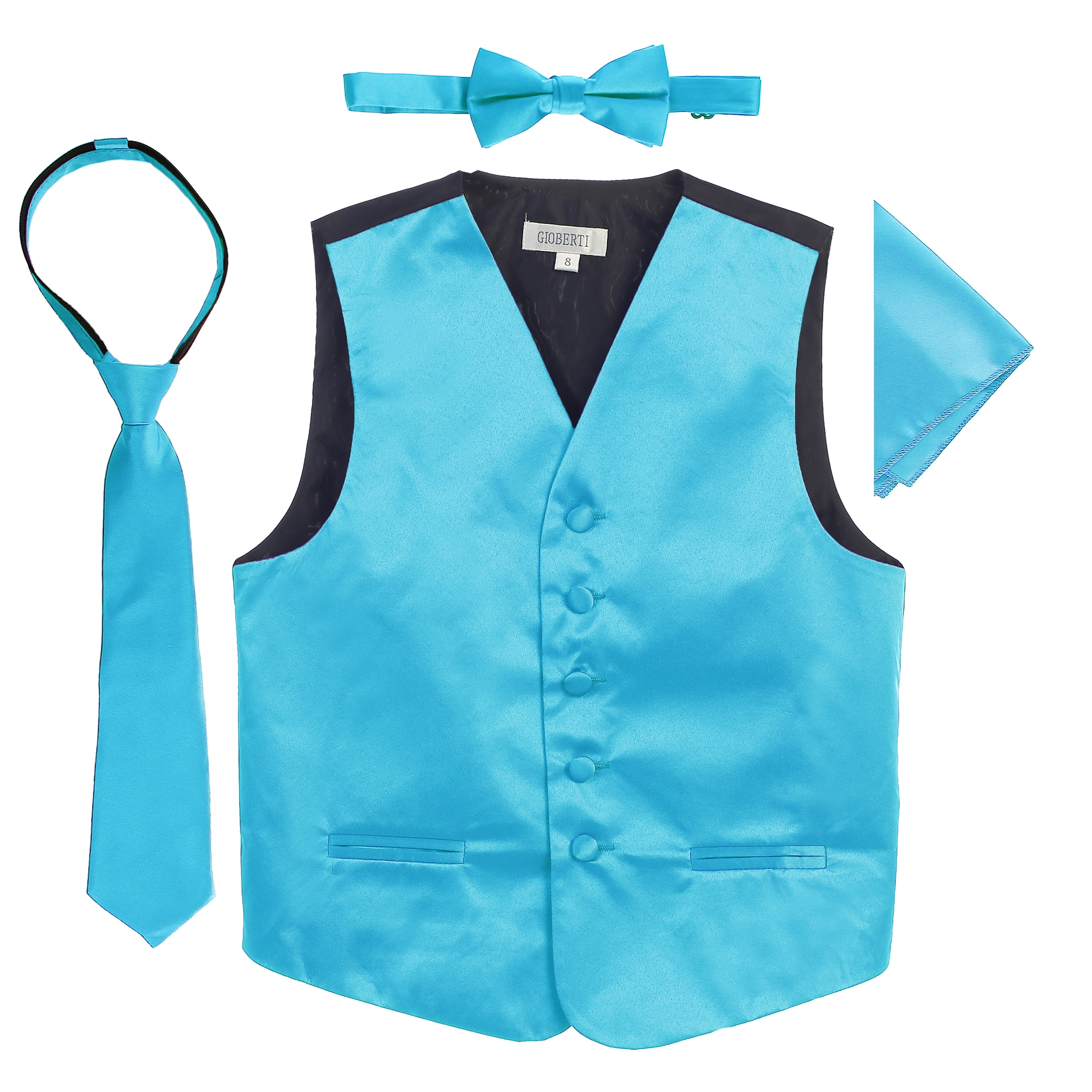 Gioberti Kids and Boys 4pc Satin Formal Vest Set - Vest, Bowtie, Tie ...