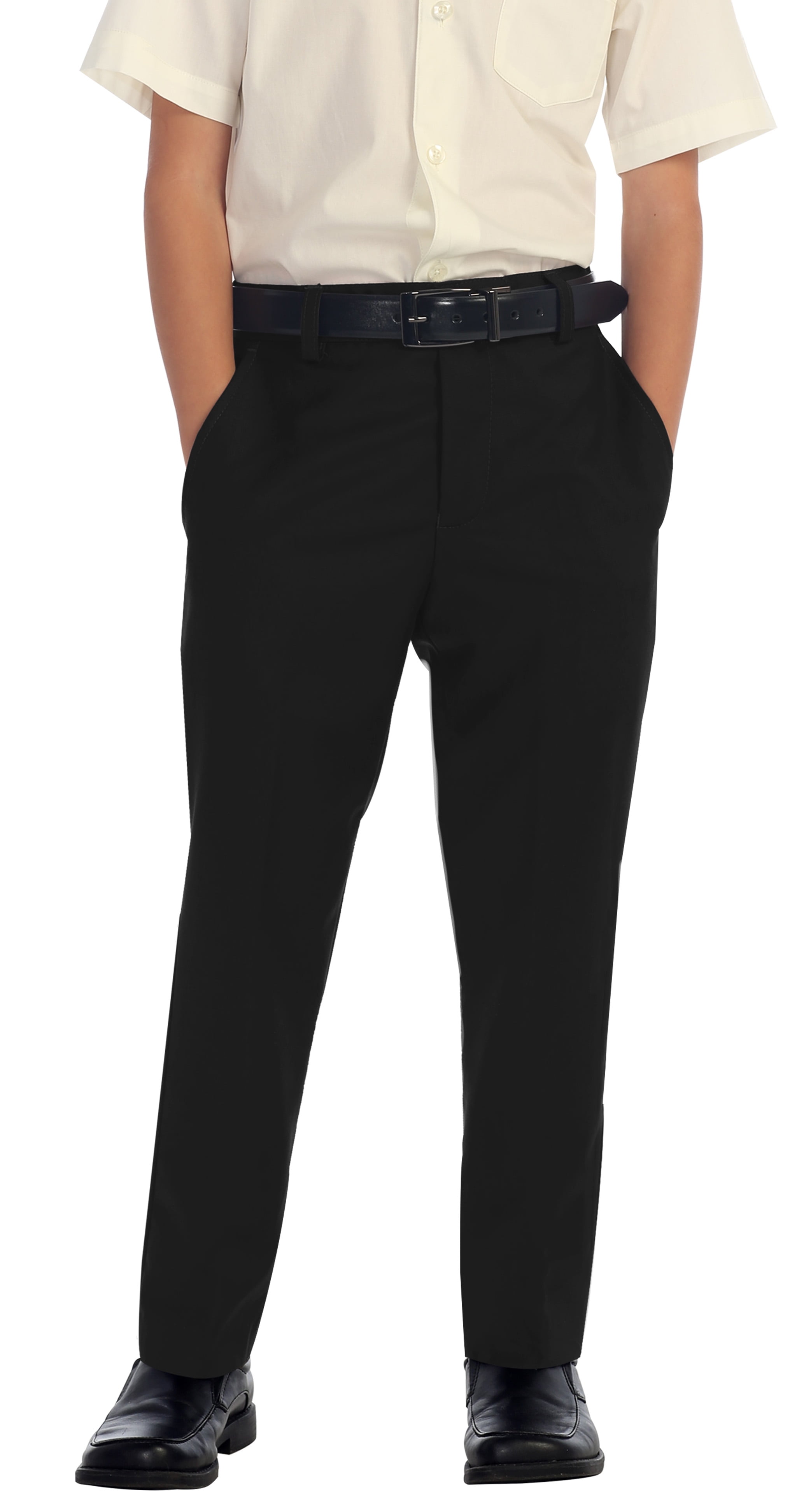 Gioberti Boys Dress Pants, Flat Front, Adjustable Waist, Black, Size 14 ...