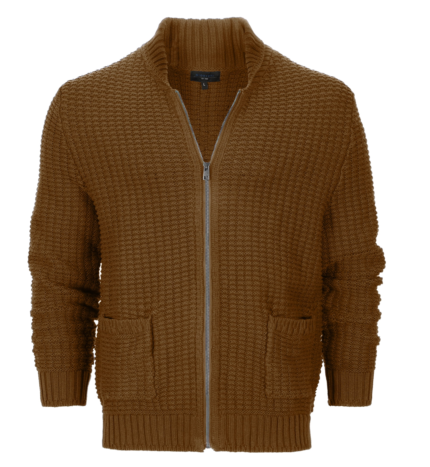 Gioberti Men's 100% Cotton Milano Knit Full-zip Sweater Color: Camel ...