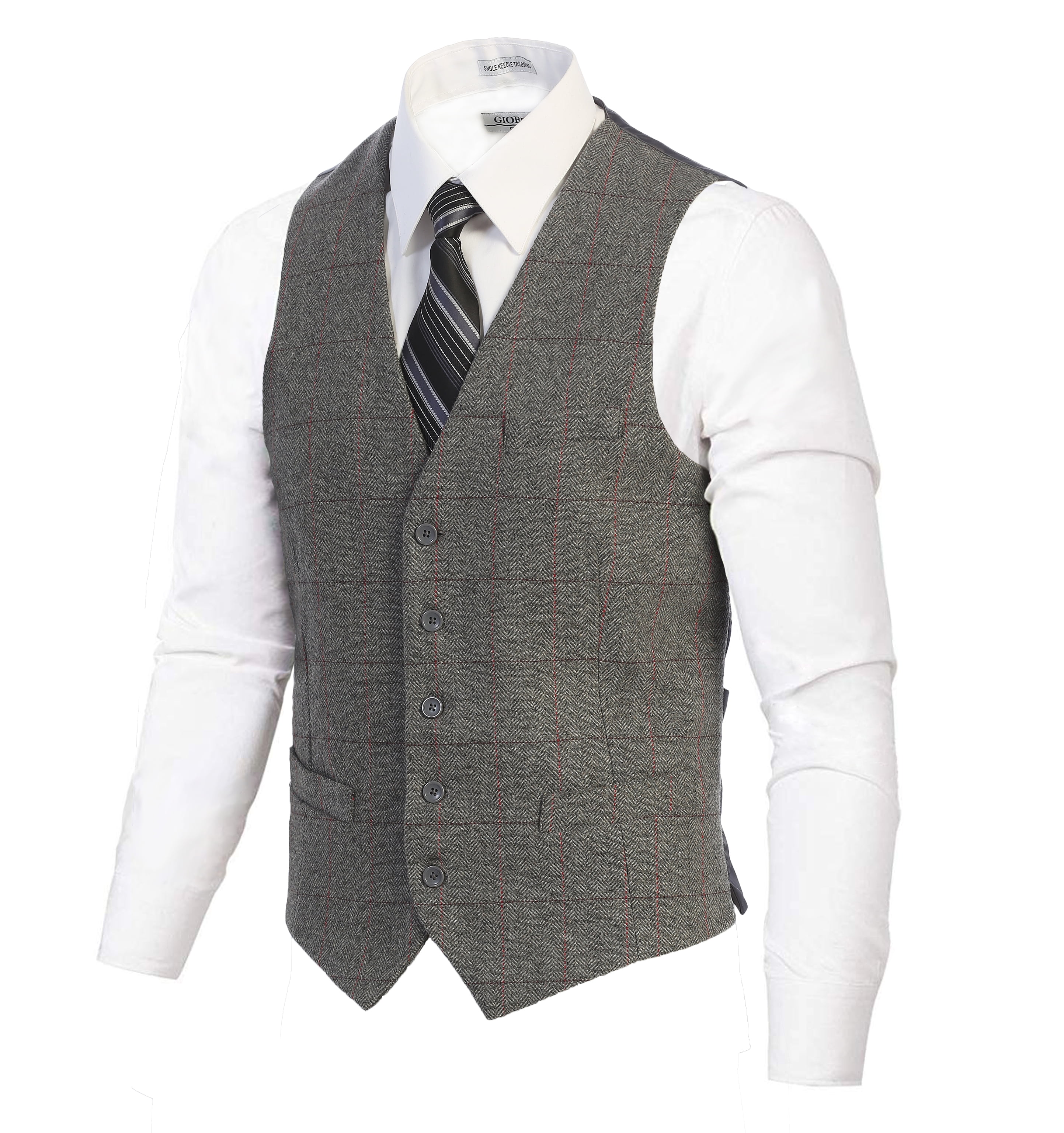 Gioberti Men's 5 Button Slim Fit Formal Herringbone Tweed Suit Vest ...