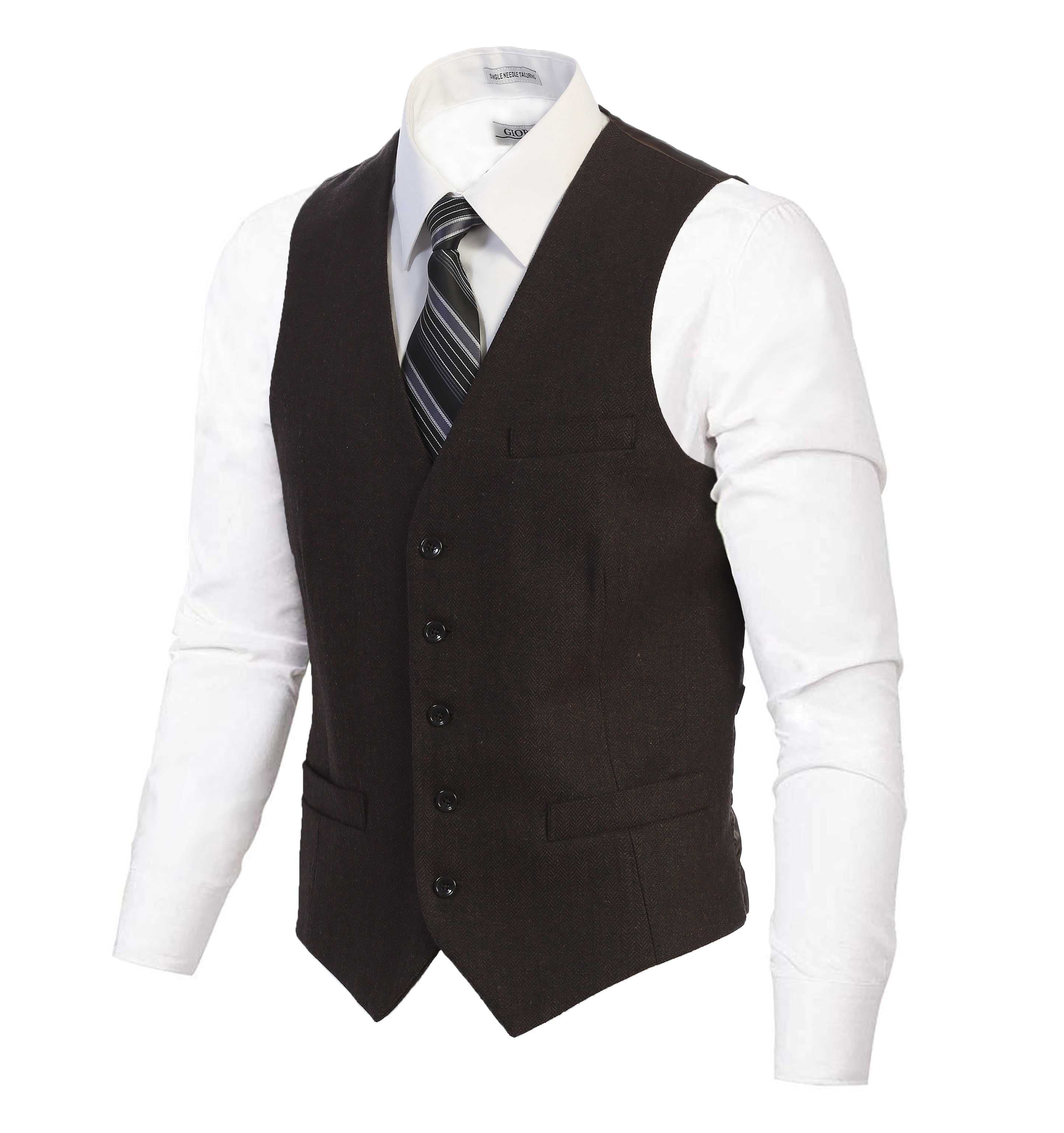 Gioberti Men's 5 Button Slim Fit Formal Herringbone Tweed Suit Vest ...