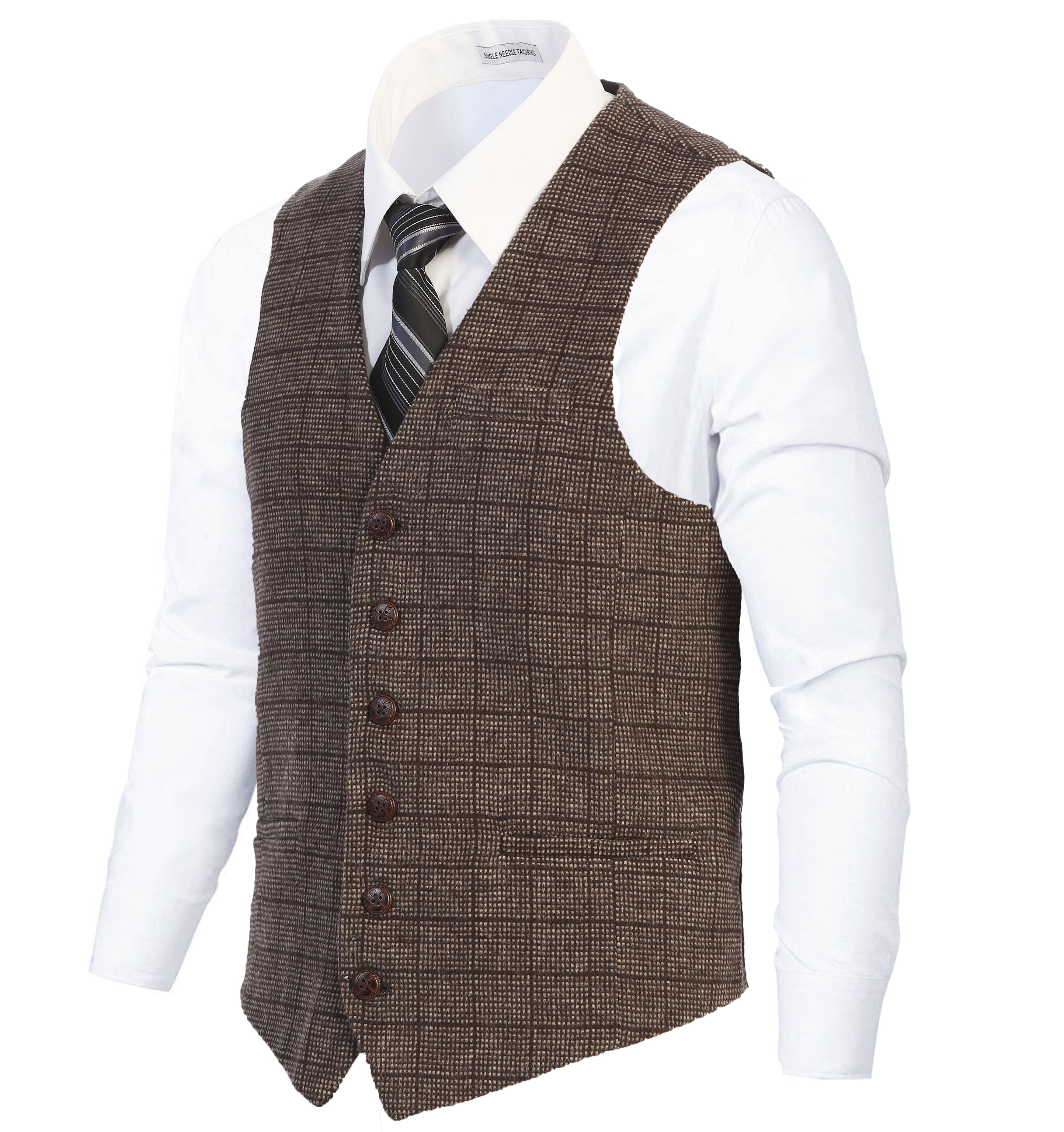 Gioberti Men's 6 Button Slim Fit Formal Herringbone Tweed Vest ...