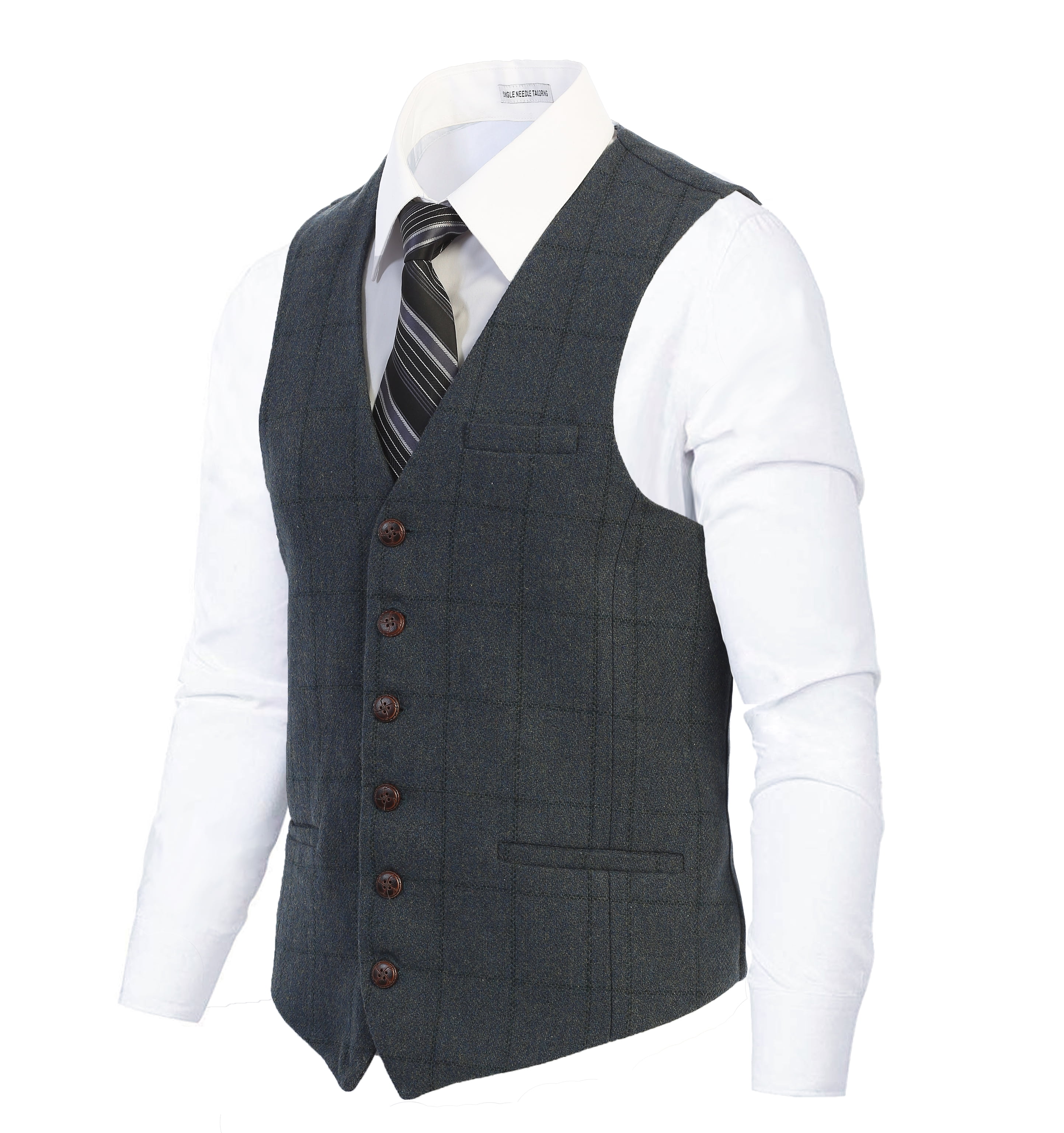 Gioberti Men's 6 Button Slim Fit Formal Herringbone Tweed Vest ...