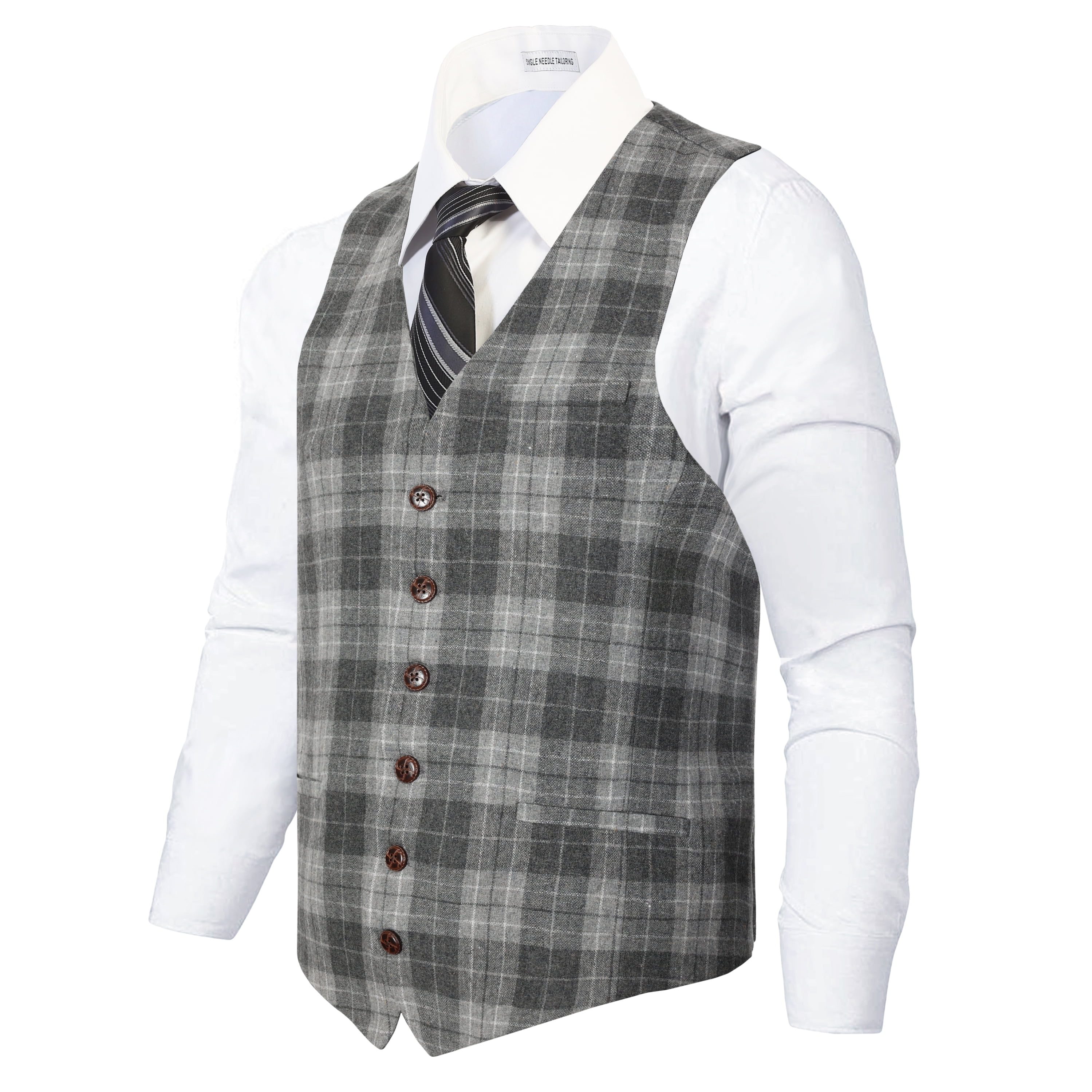 Gioberti Men's 6 Button Slim Fit Formal Herringbone Tweed Vest ...