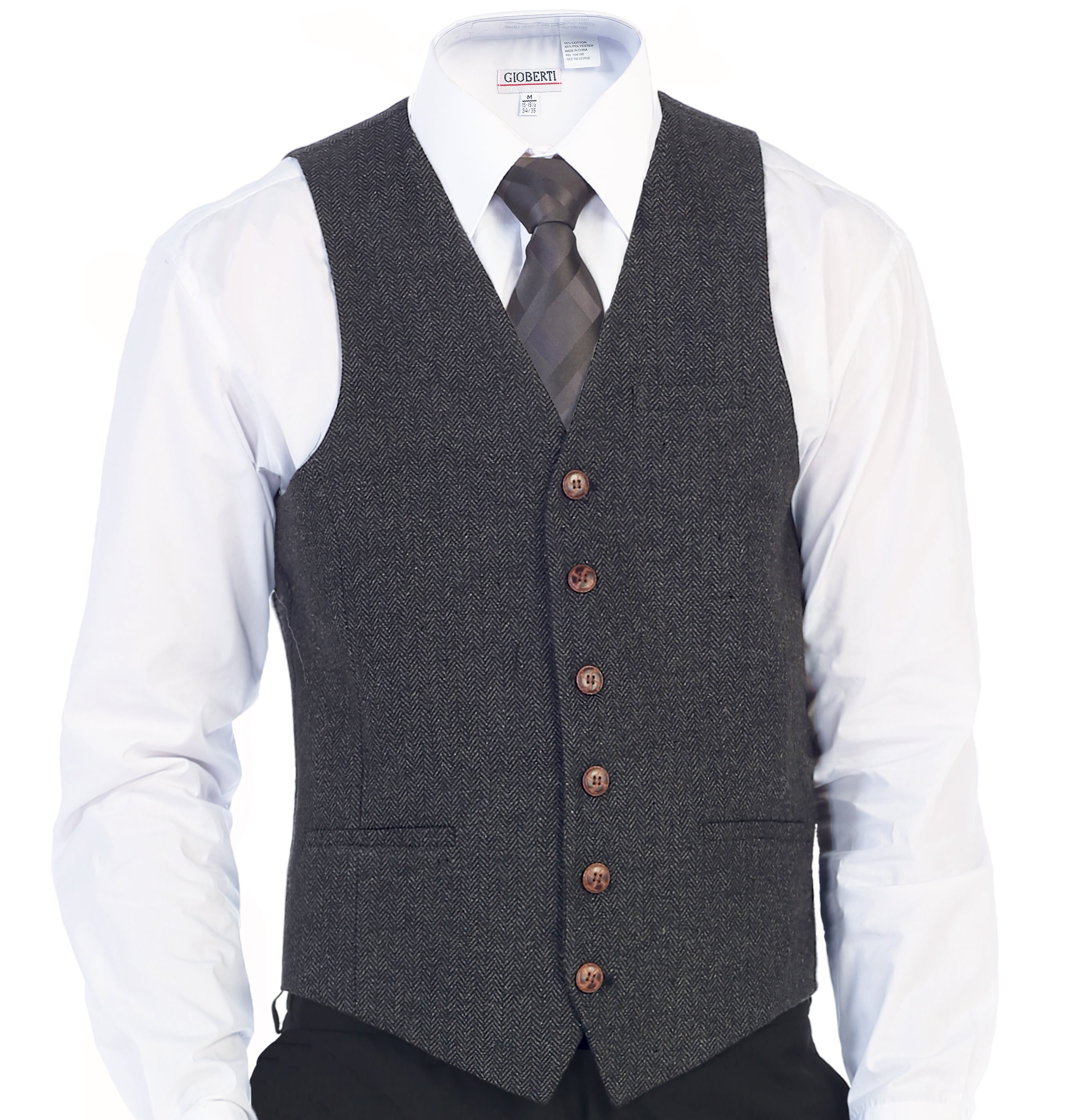Gioberti Men's 6 Button Slim Fit Formal Herringbone Tweed Vest ...
