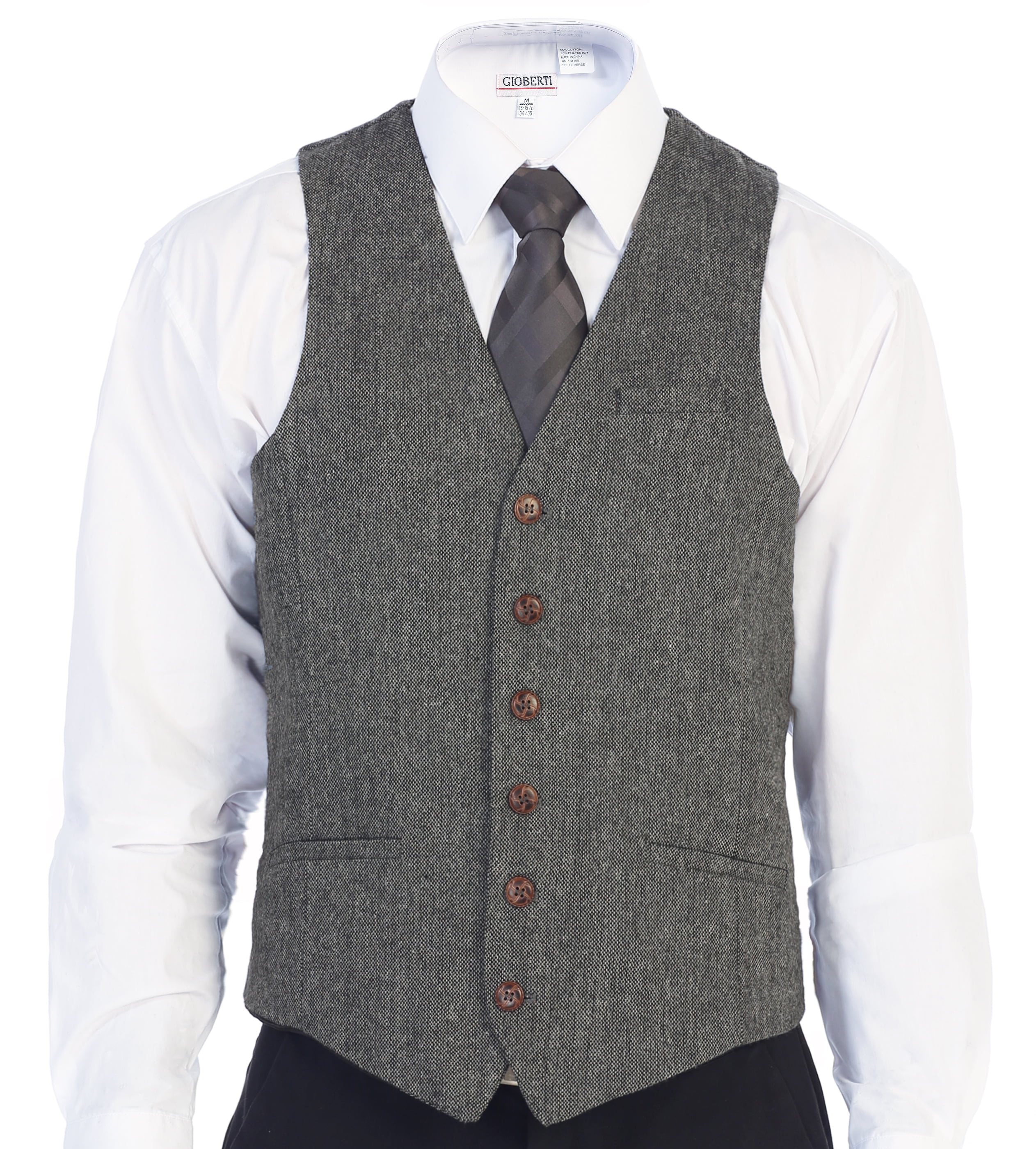 Gioberti Men's 6 Button Slim Fit Formal Herringbone Tweed Vest ...