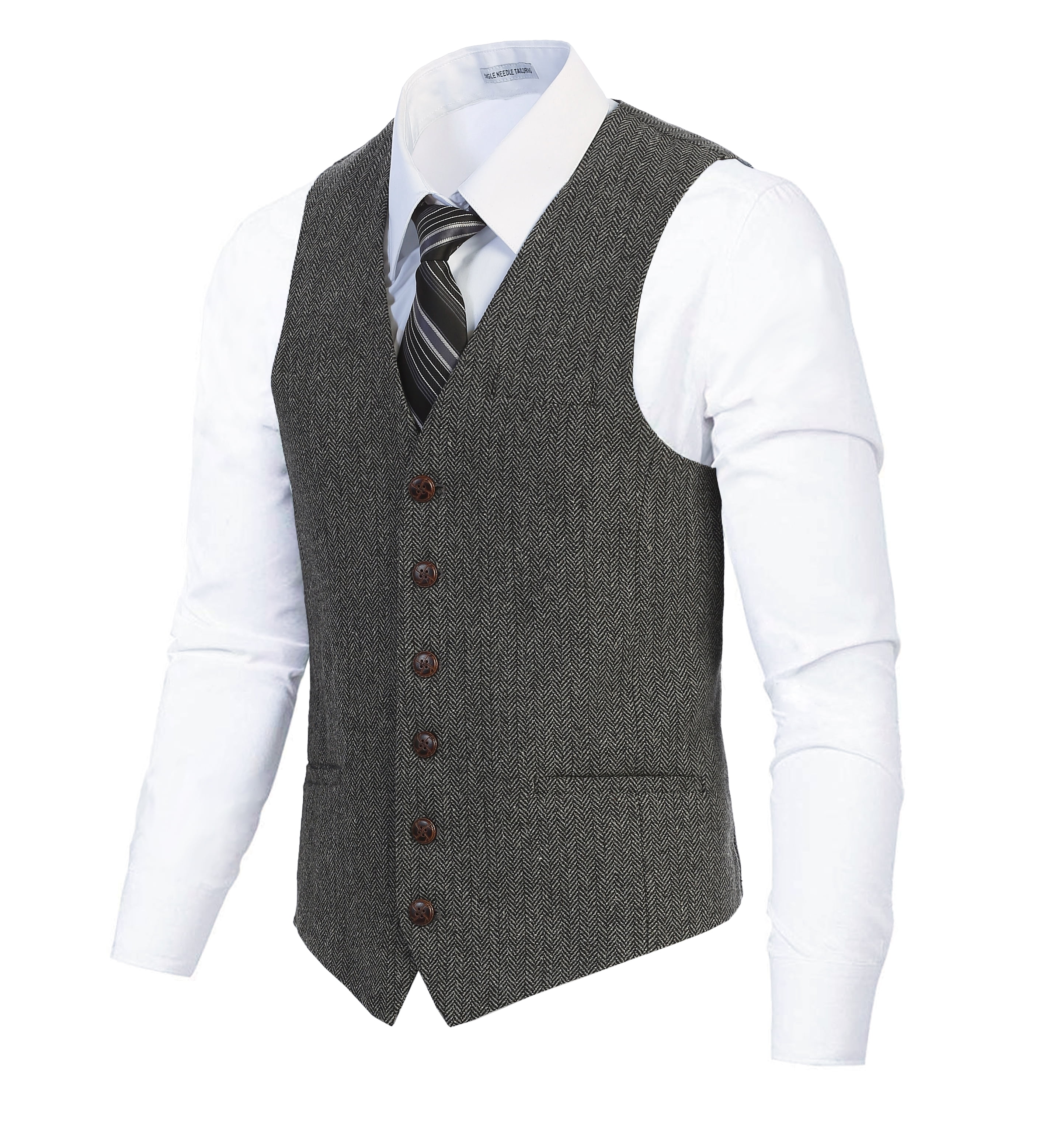 Gioberti Men's 6 Button Slim Fit Formal Herringbone Tweed Vest ...