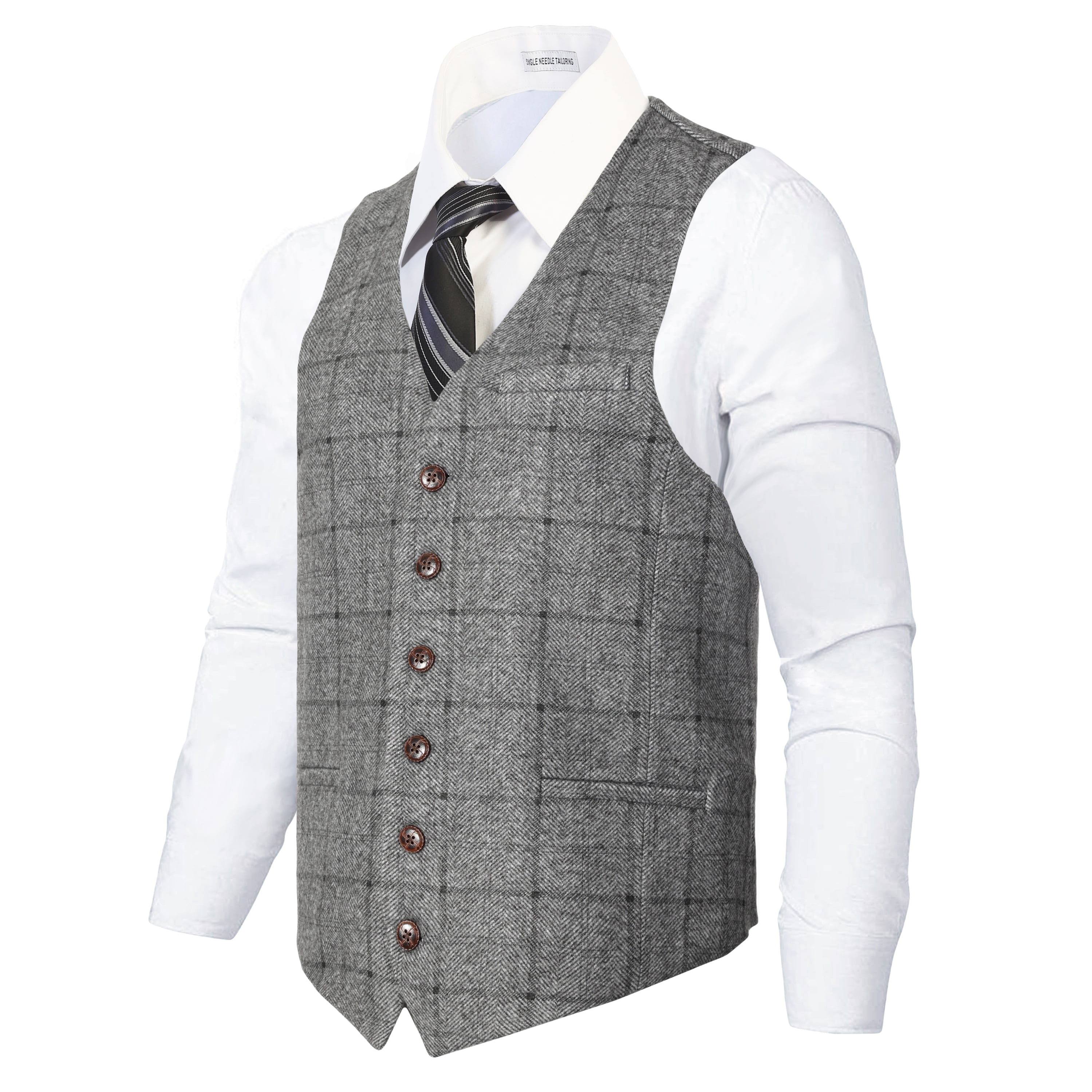 Gioberti Men's 6 Button Slim Fit Formal Herringbone Tweed Vest ...