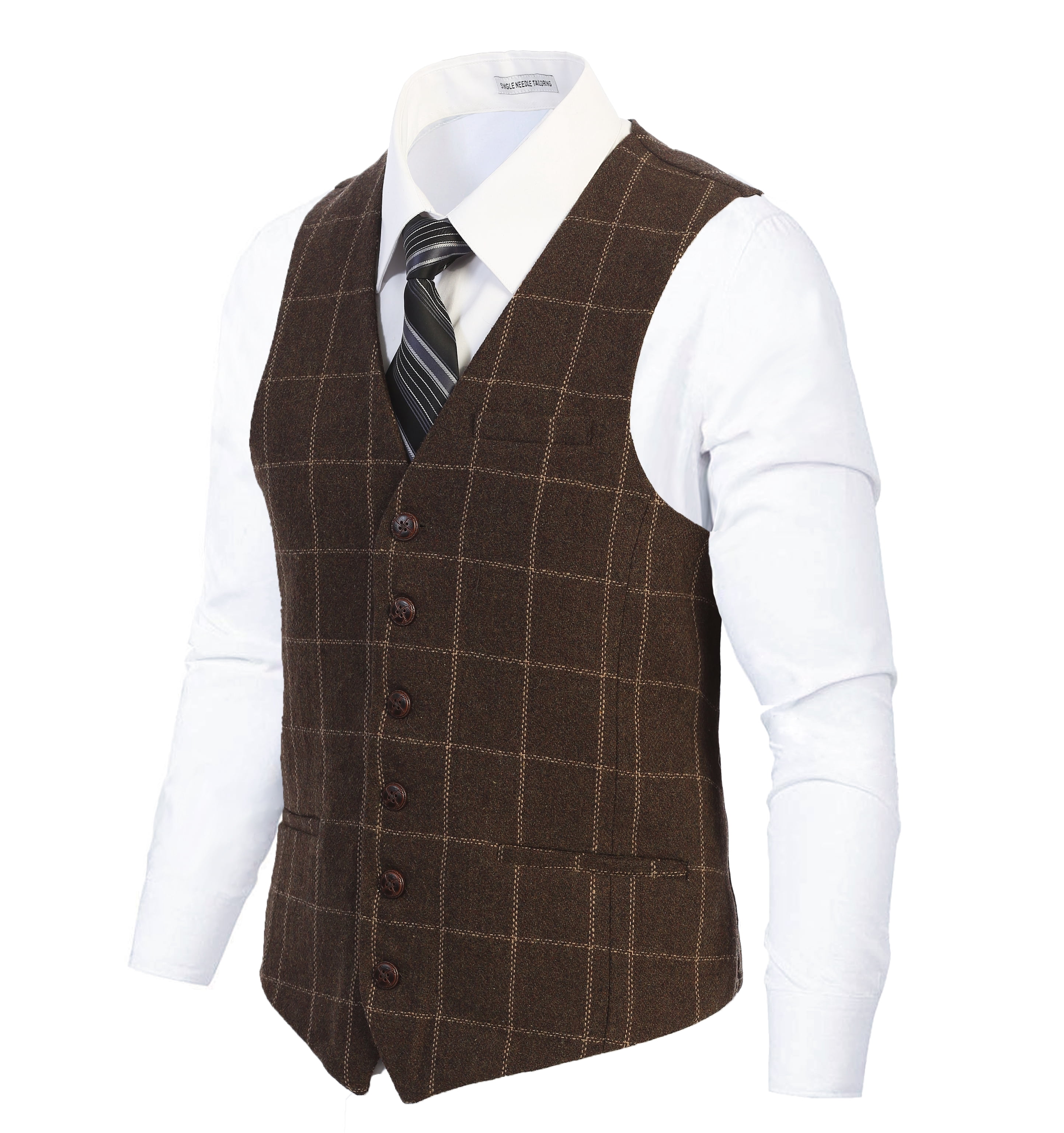 Gioberti Men's 6 Button Slim Fit Formal Herringbone Tweed Vest ...