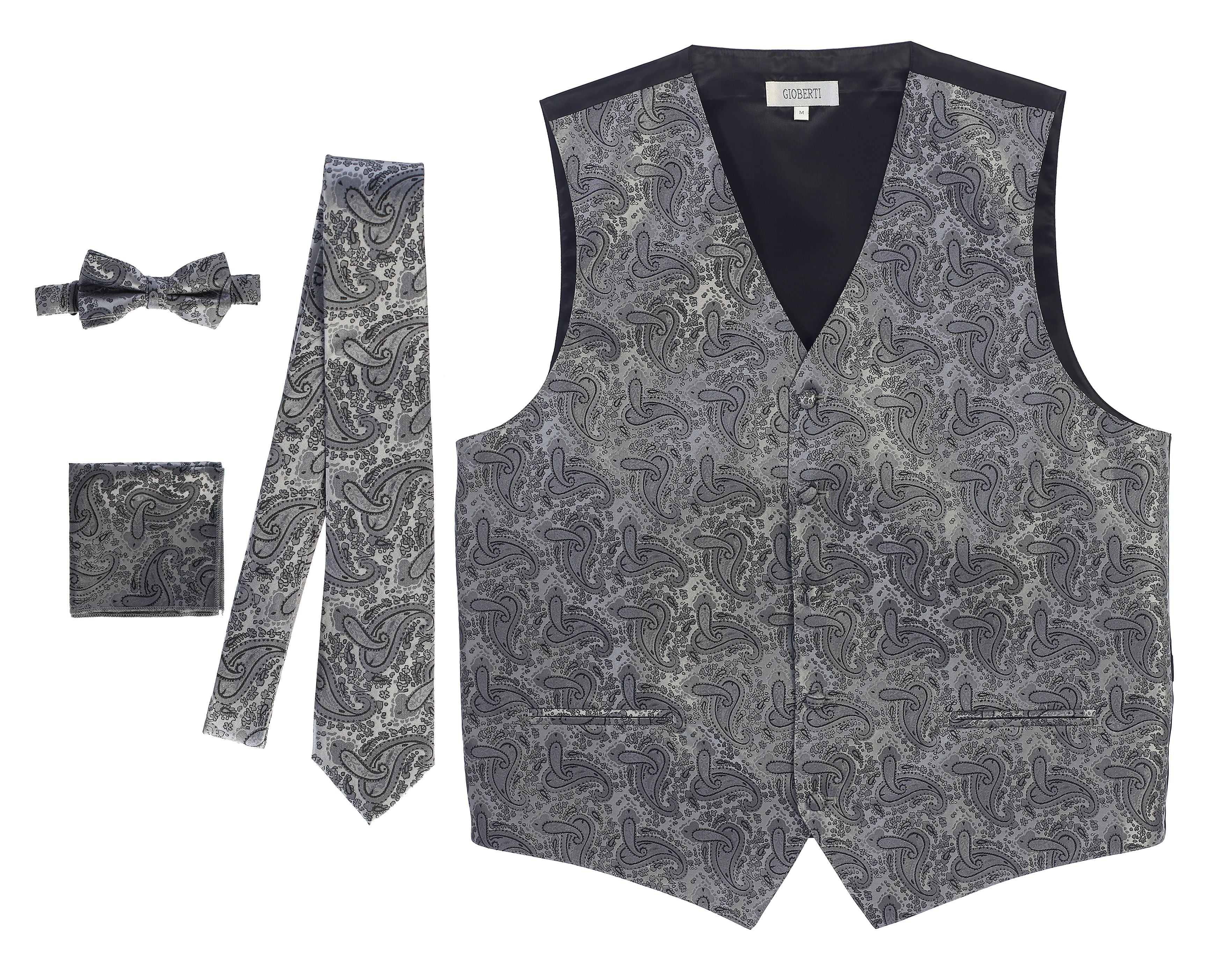 Gioberti Men's Formal 4pc Paisley Vest Necktie Bowtie and Pocket Square ...