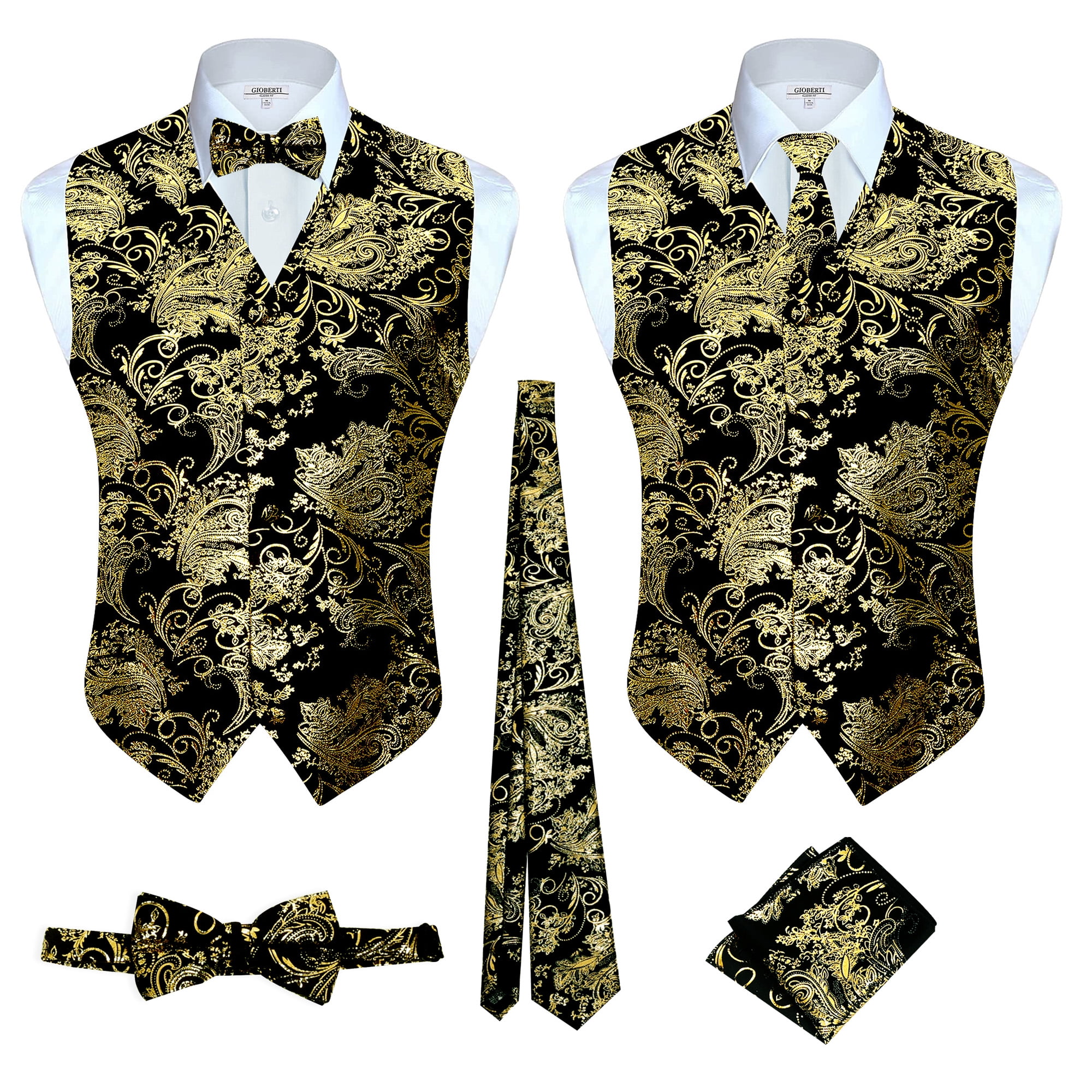 Gioberti Men's Formal 4pc Paisley Vest Necktie Bowtie and Pocket Square ...