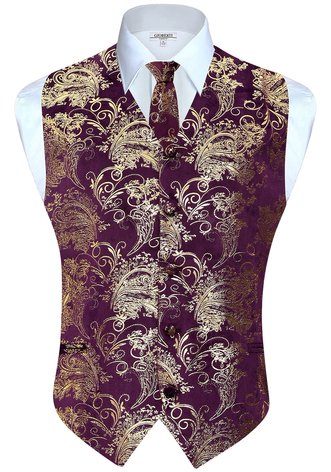 Gioberti Men's Formal 4pc Paisley Vest Necktie Bowtie and Pocket Square ...