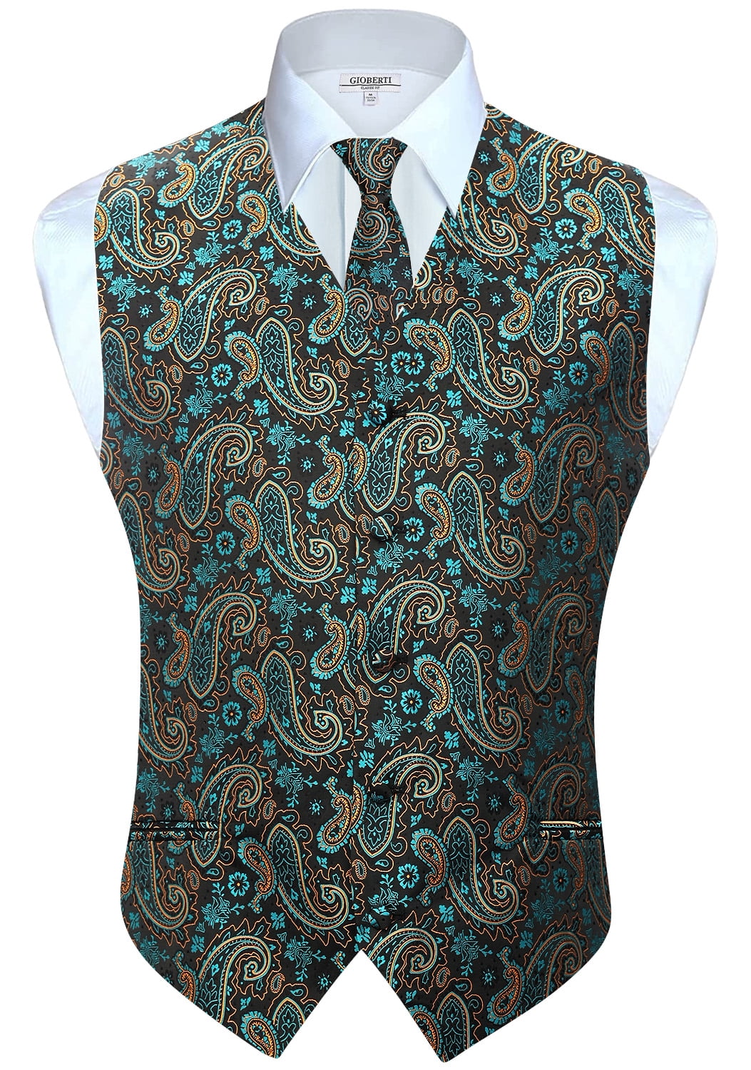 Gioberti Men's Formal 4pc Paisley Vest Necktie Bowtie and Pocket Square ...