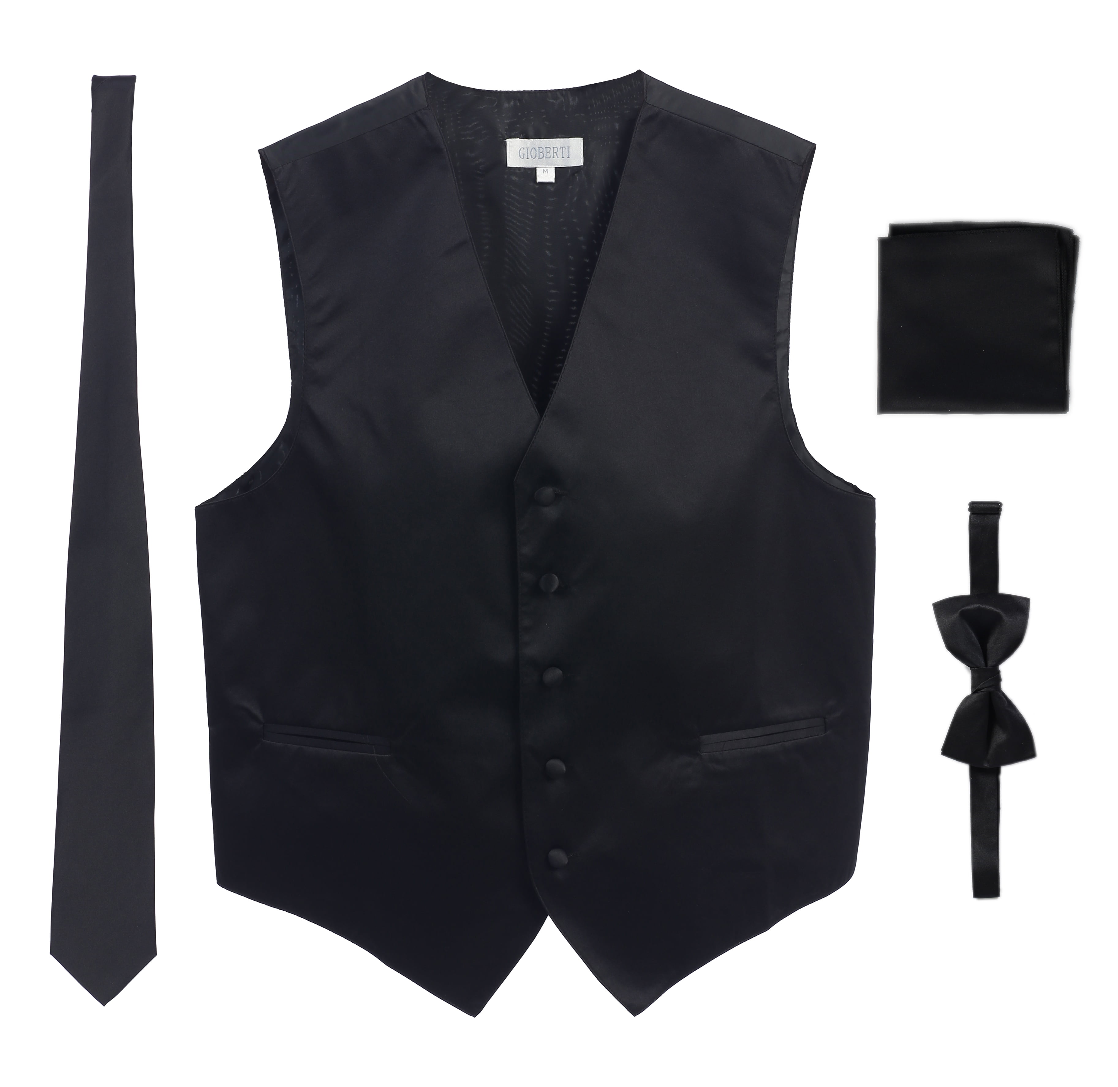 Gioberti Men's Formal 4pc Satin Vest Necktie Bowtie and Pocket Square ...