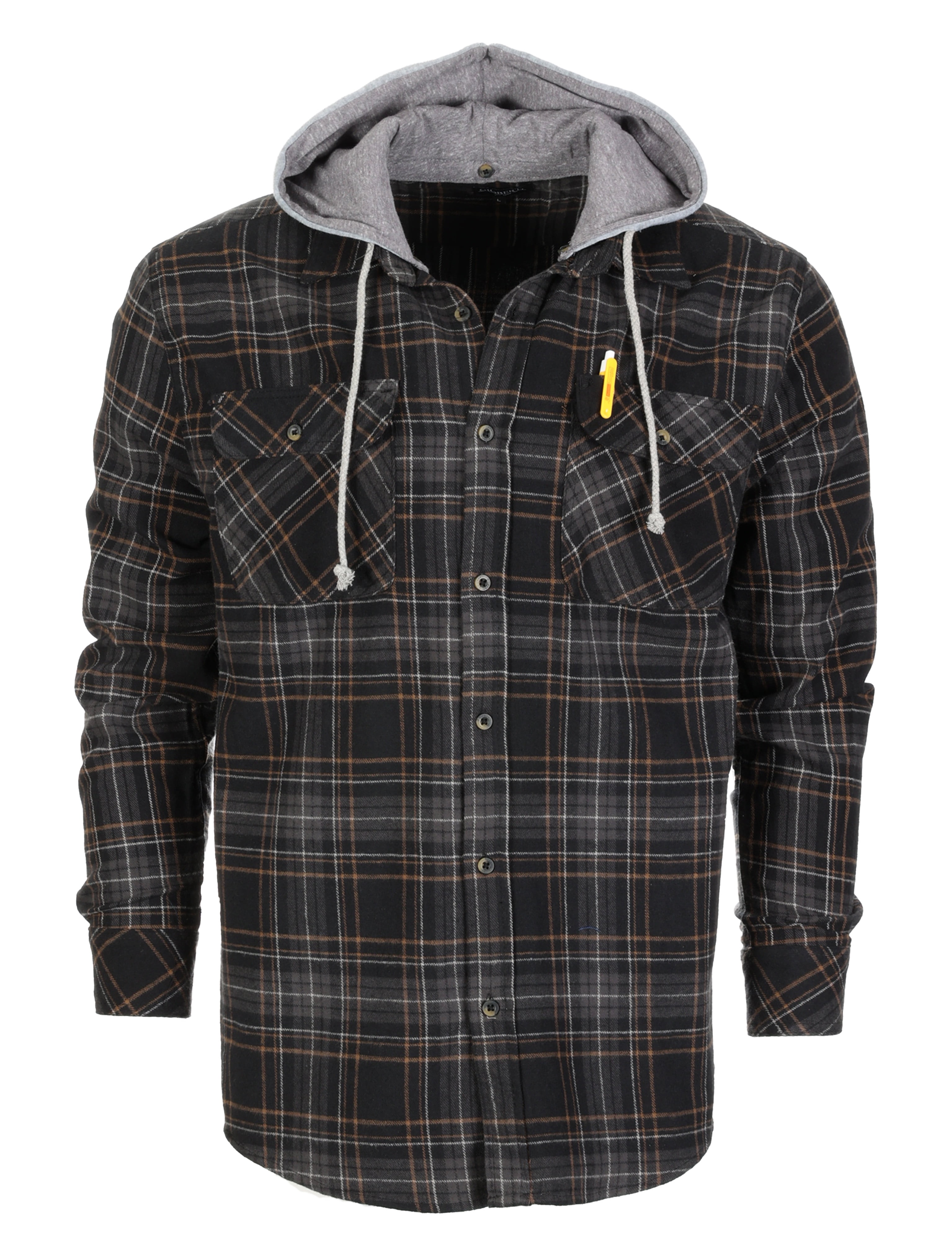 Gioberti Men's Removable Hoodie 100% Cotton Plaid Checkered Flannel ...